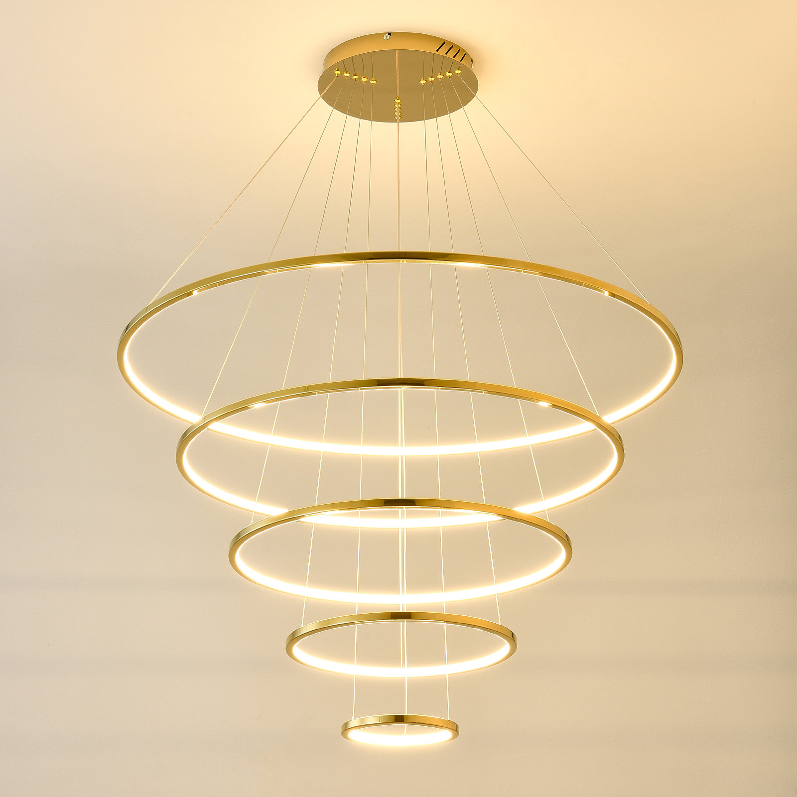 Mercer41 Bariah Modern 5-Ring Dimmable Luxury High Ceiling Pendant ...