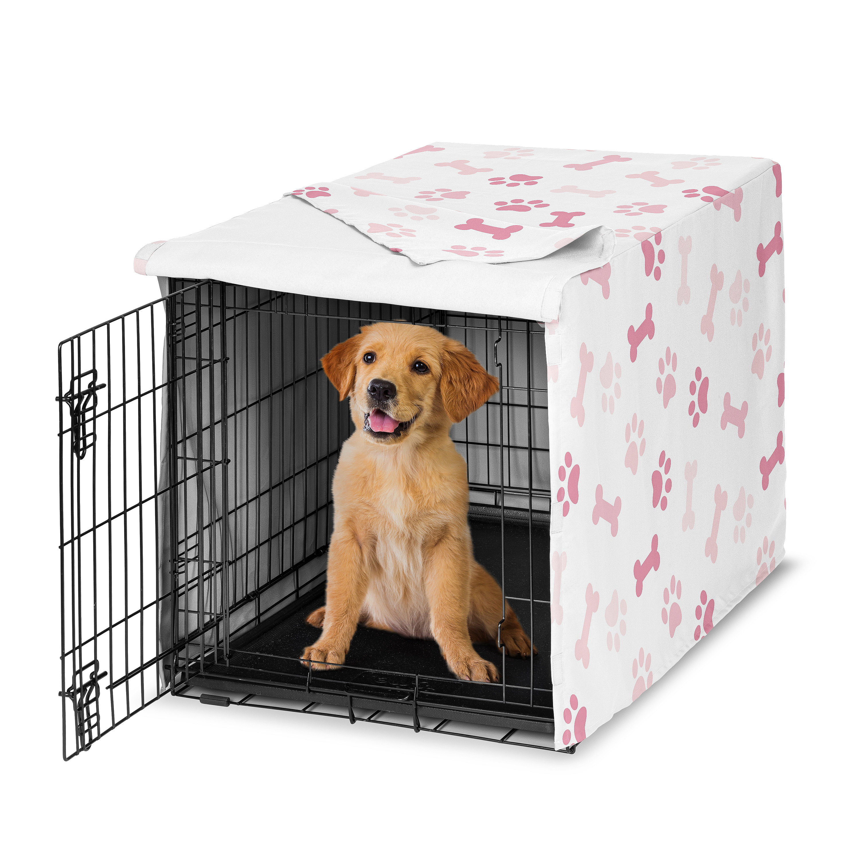 Sweet Jojo Designs Paw and Bone Blush Pink Dog Crate Kennel Cover by ...