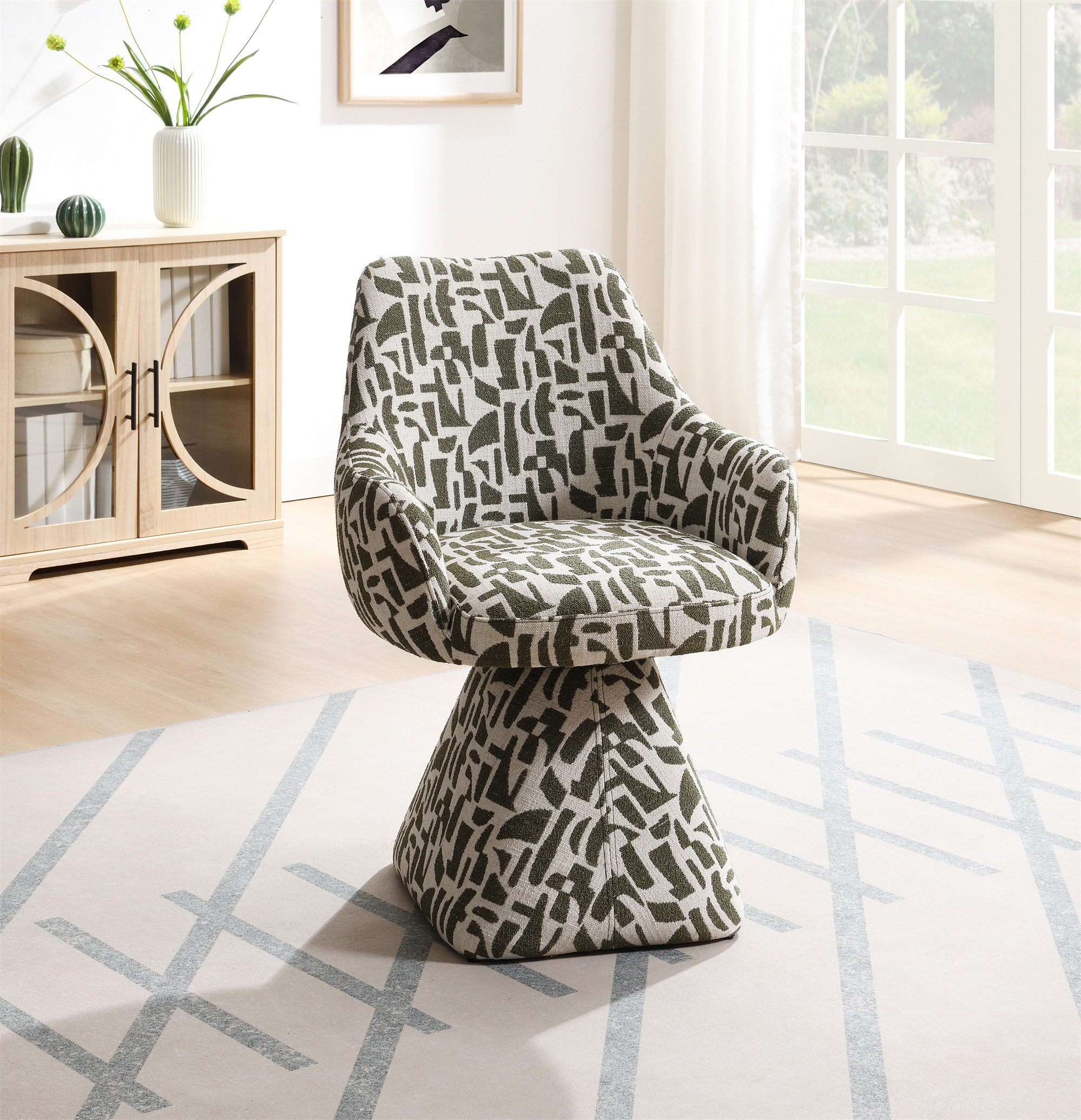 Latitude Run® Priel Green Pattern Fabric Accent Chair W/Swivel | Wayfair