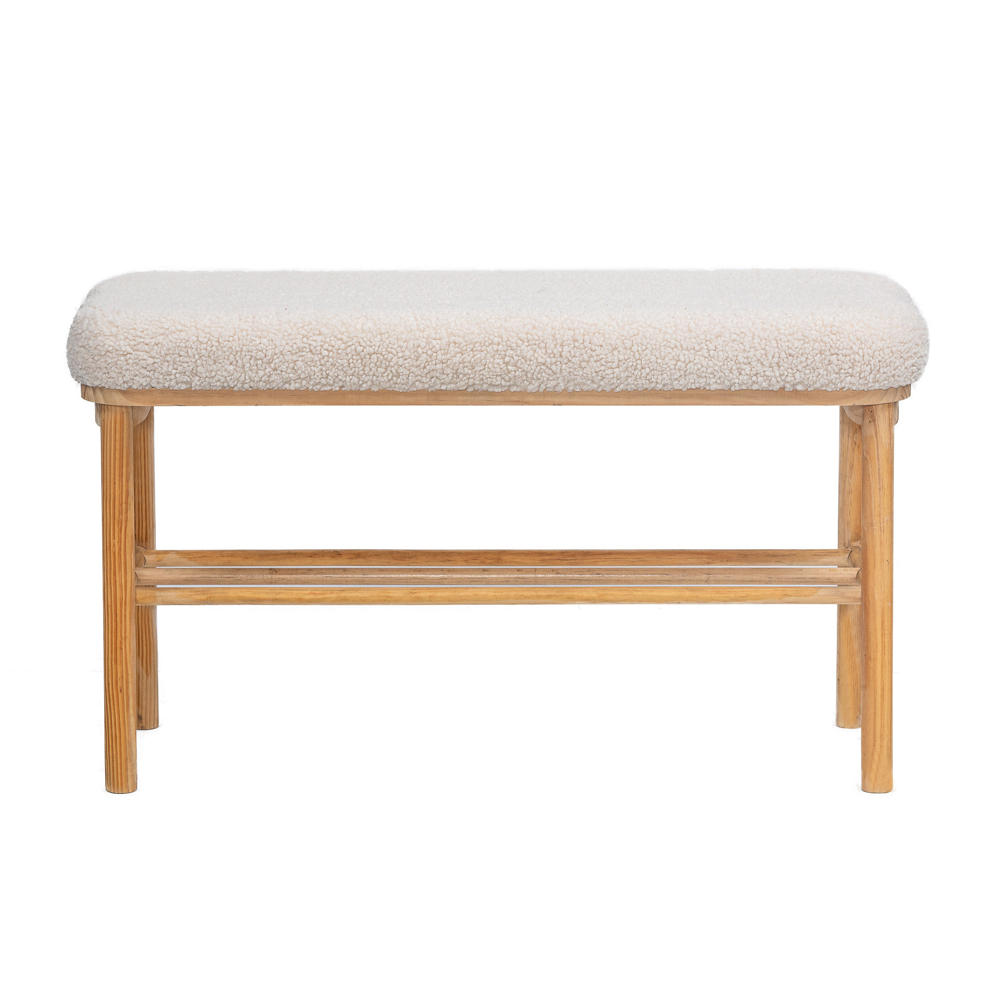 Ebern Designs Barnes Wood and White Bouclé Storage Bench | Wayfair