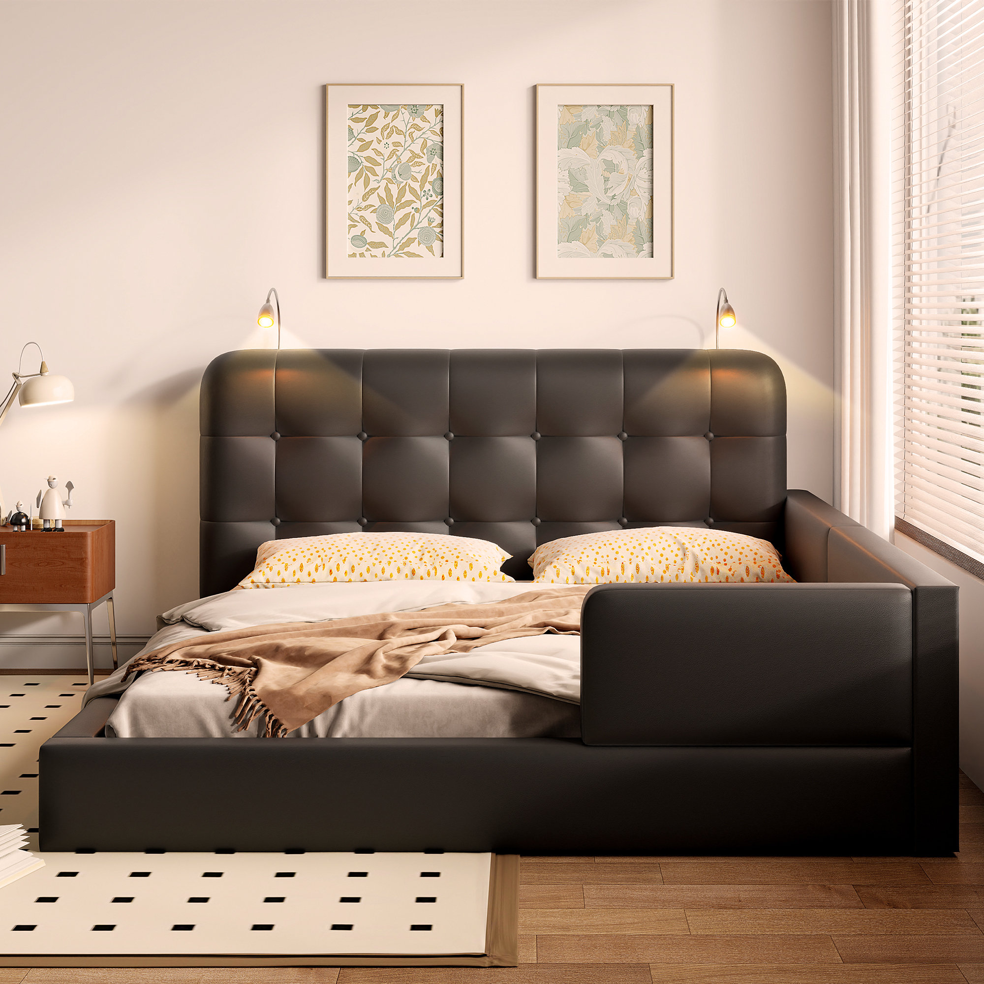 Lark Manor™ Upholstered Low Bed With Lighted Heaboard And Side Rails ...