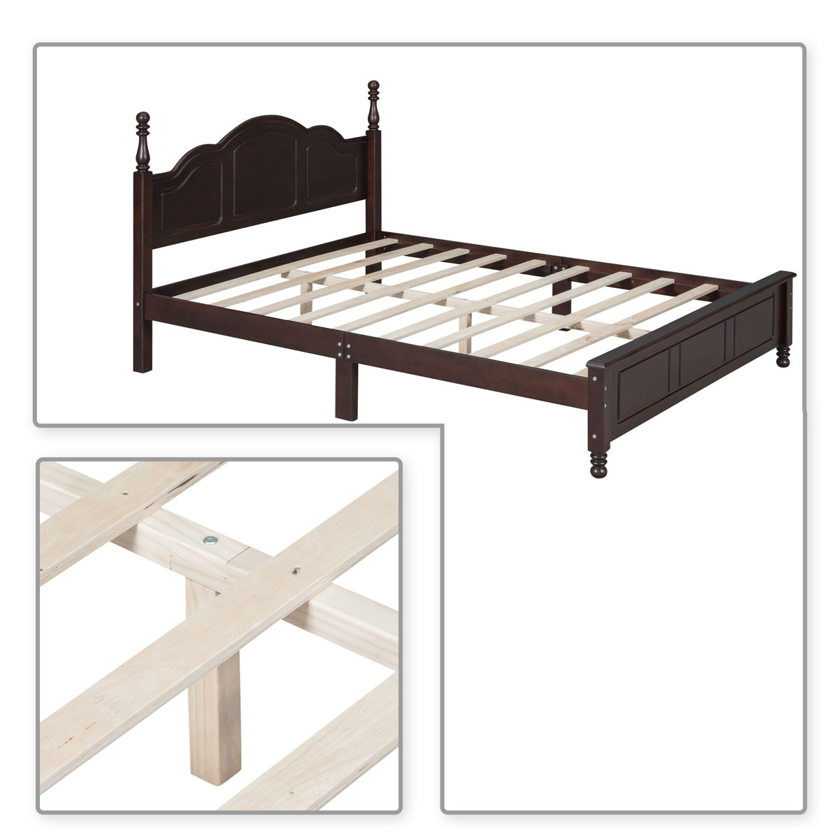 Alcott Hill® Elegant Vintage Wooden Platform Bed Frame with Center ...