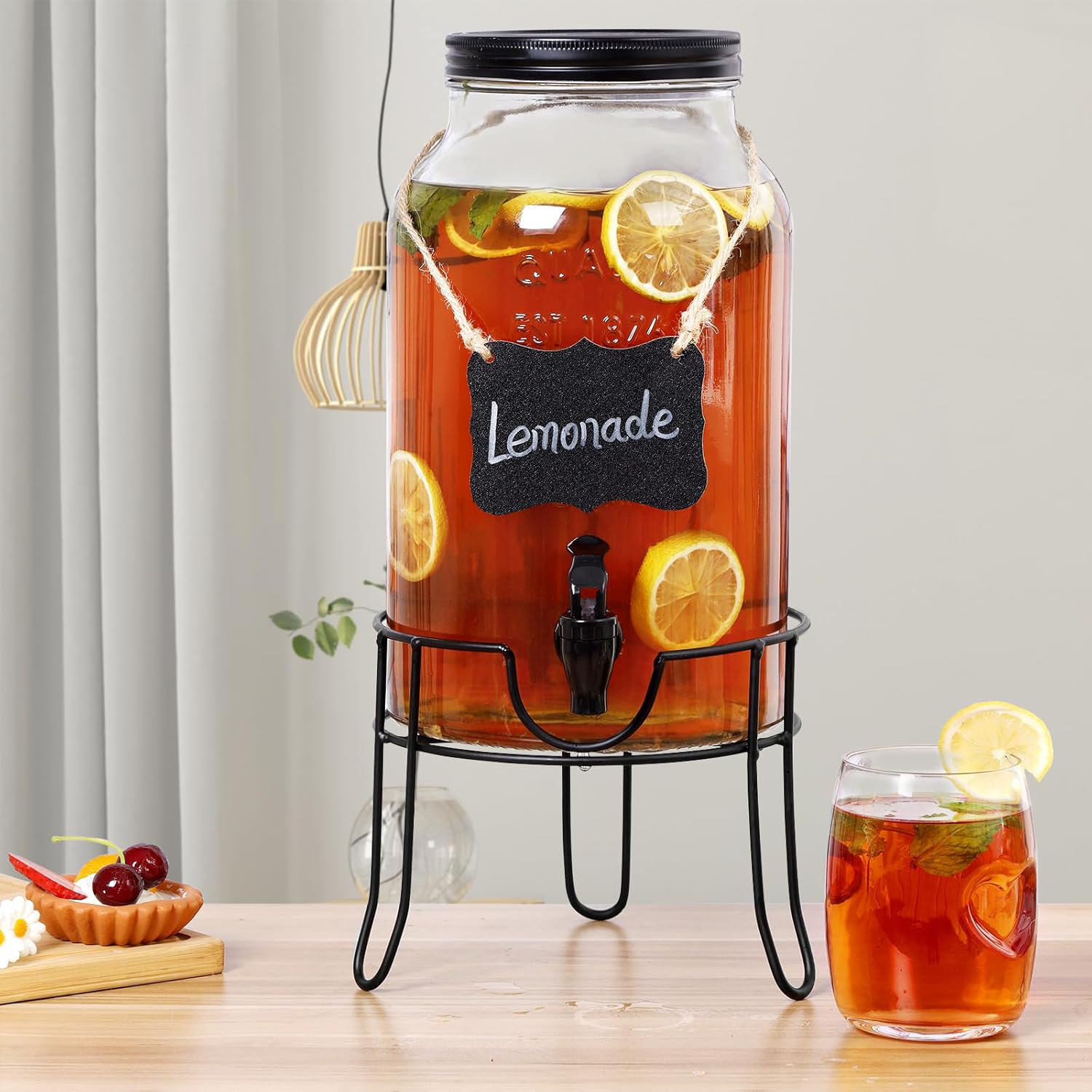 Lark Manor 1.5 Gallon Glass Drink Dispenser with Stand & Spigot - Ideal ...