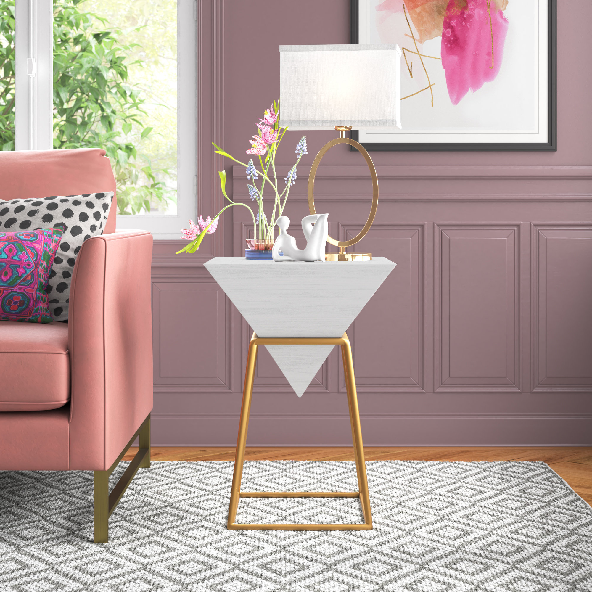 Wade Logan® Wood Inverted Pyramid Geometric Side End Accent Table with ...