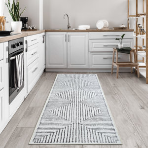 Ebern Designs Washable Non-Slip Modern Rug - Ivory / Black - Entryway ...