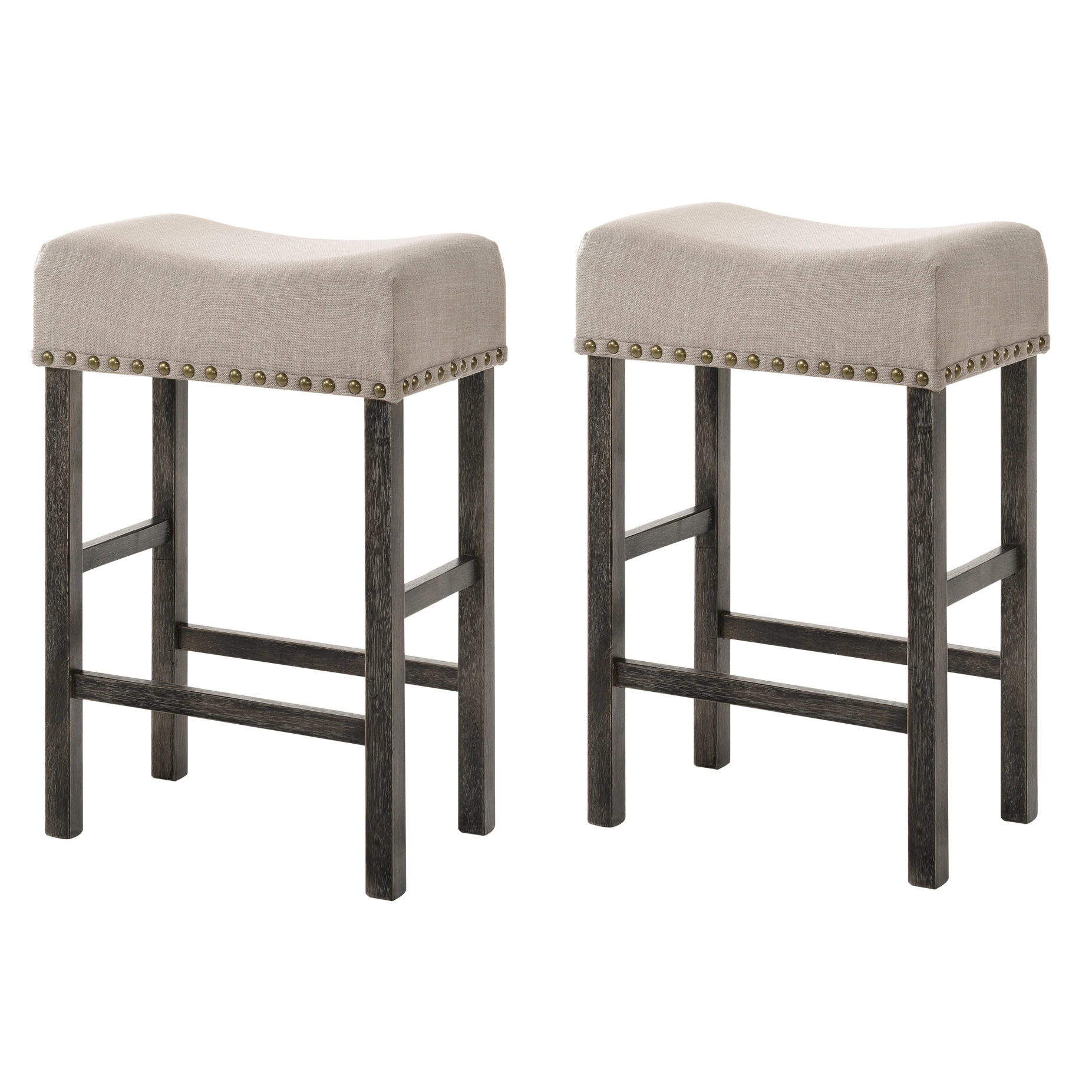Ophelia & Co. Tan Linen Upholstered Counter Height Stools Of 2 - Wooden ...