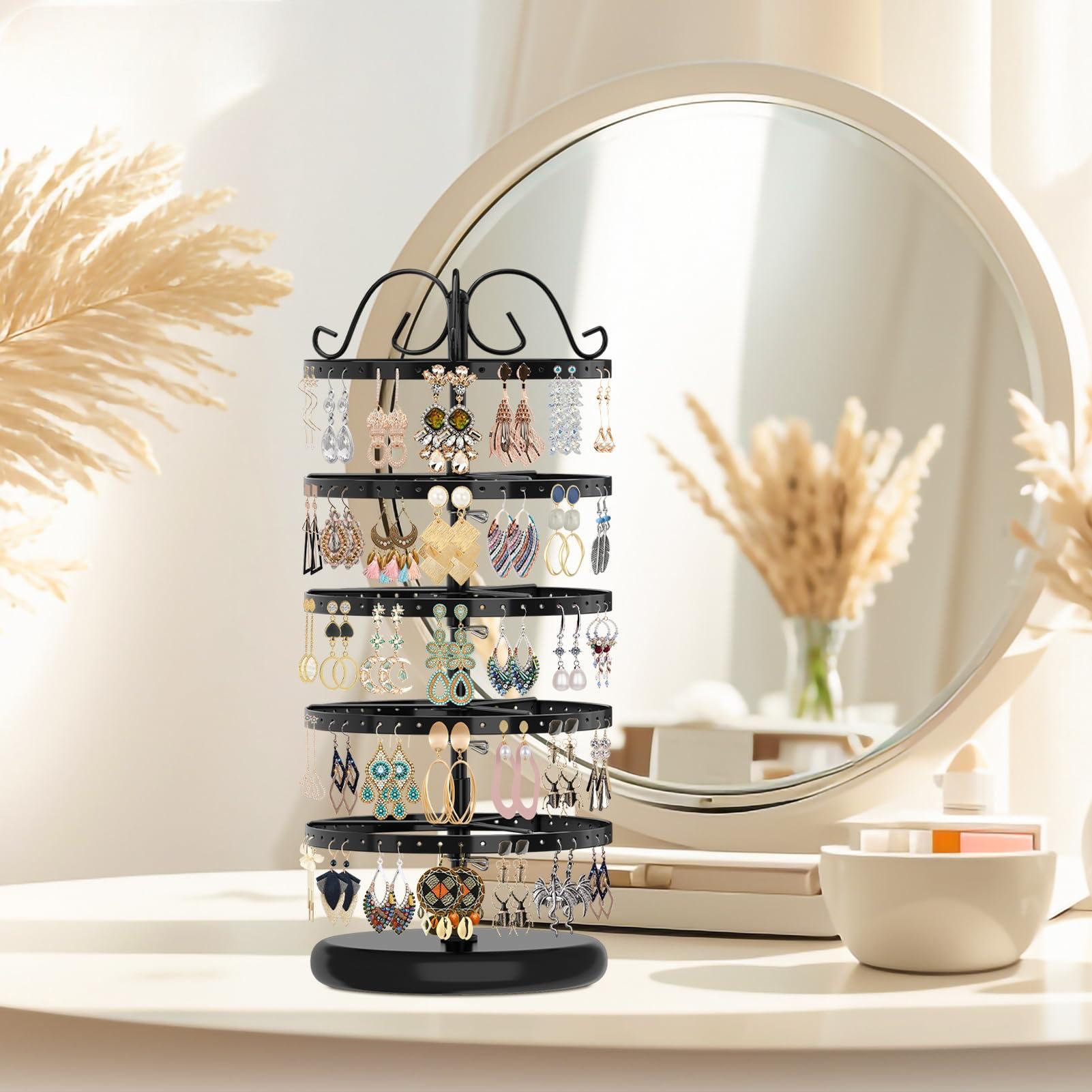 Rebrilliant 5 Layers Metal Rotating Earring Stand 220 Holes Adjustable ...