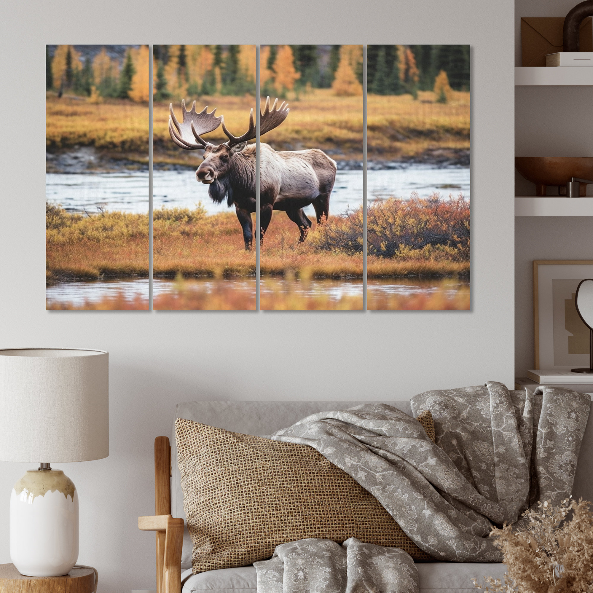 Design Art Moose In Alaska Scenery I - Animals Canvas Print - 4 Panels ...