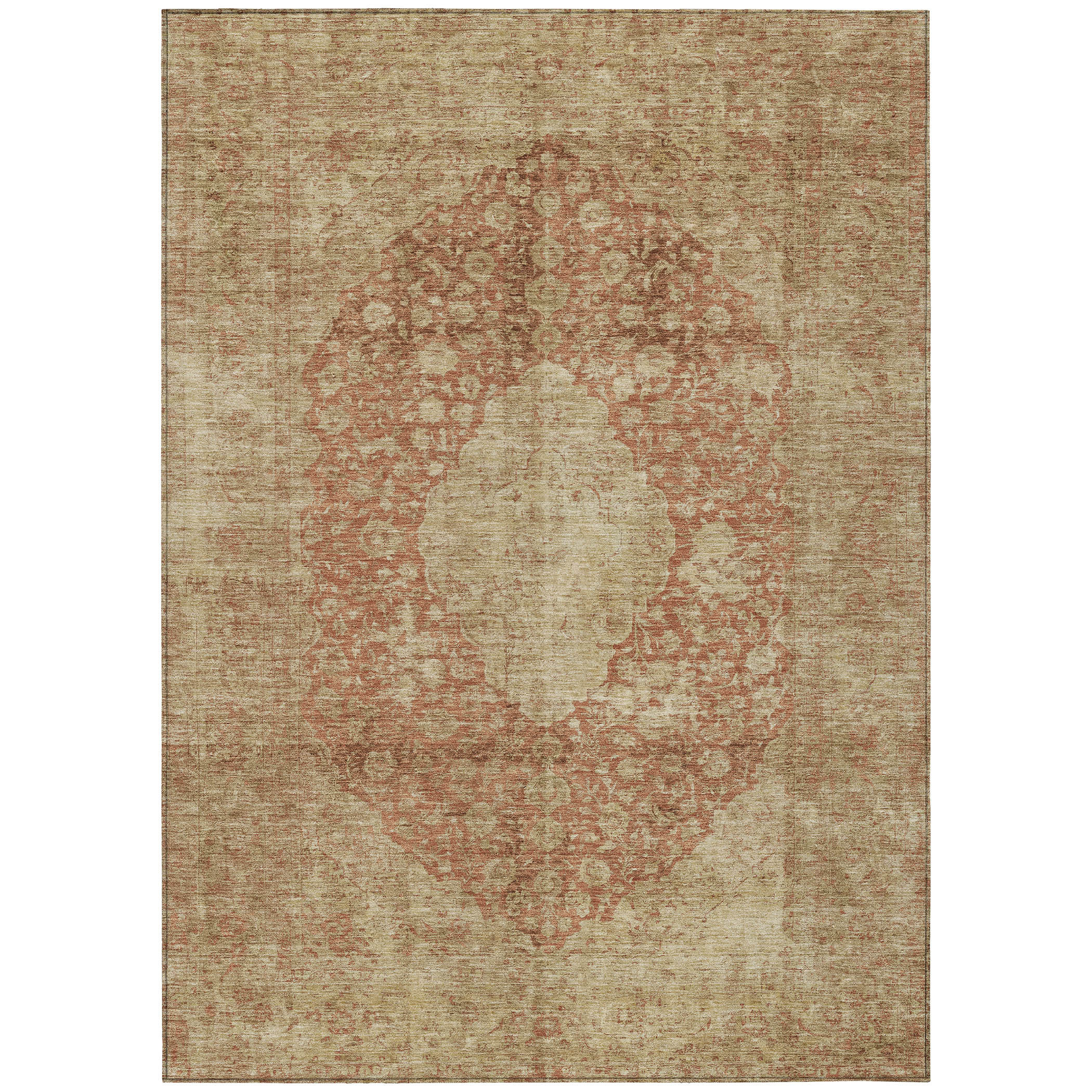 Orren Ellis 8' X 10' Rust And Beige Medallion Washable Indoor Outdoor ...