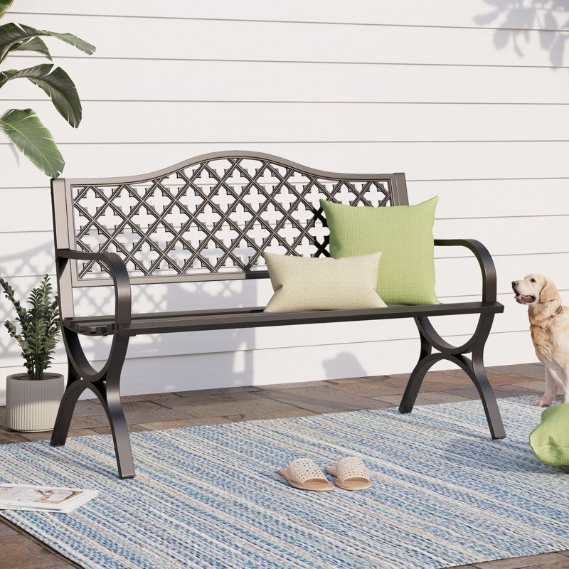 Winston Porter 50'' L Metal Outdoor Cross Leg Bench & Reviews | Wayfair