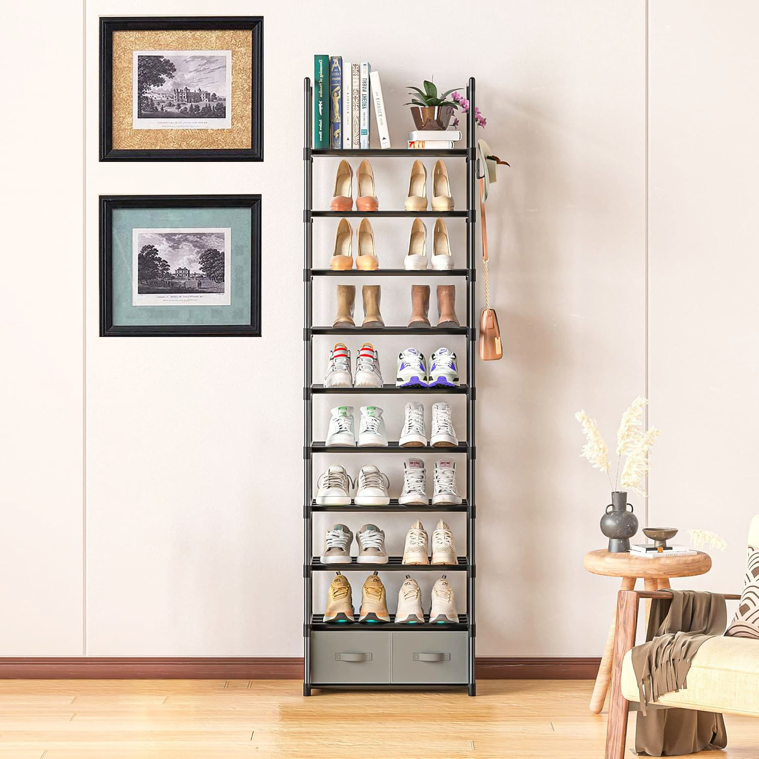 Rebrilliant Tall Shoe Rack Narrow 10 Tier Shoes Rack 20 Pairs - Wayfair ...