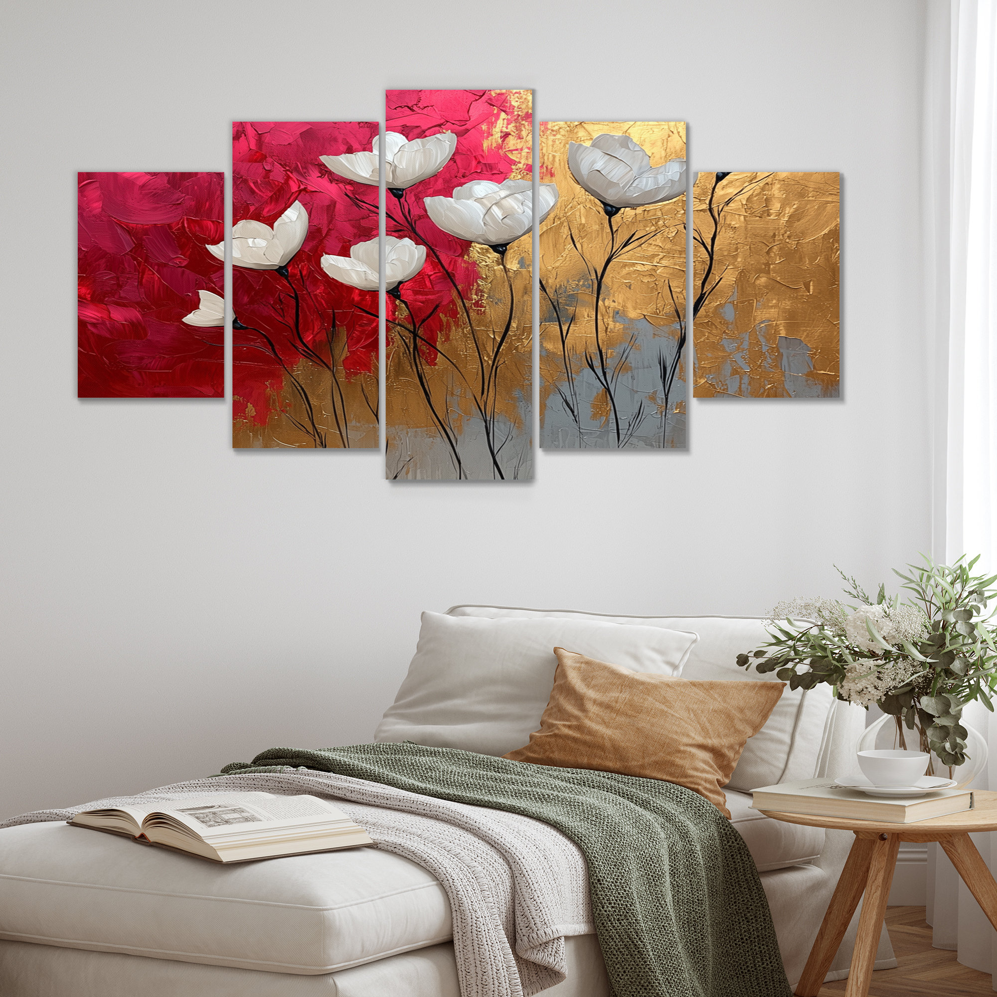Design Art Gold Wildflowers Pure Form Of Marble II - Poppy Wall Art ...