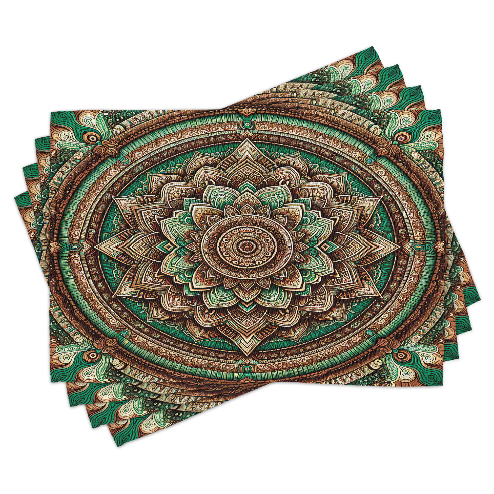 Ambesonne Green Place Mats Set of 4 Bicolor Folk Mandala Ethnic ...