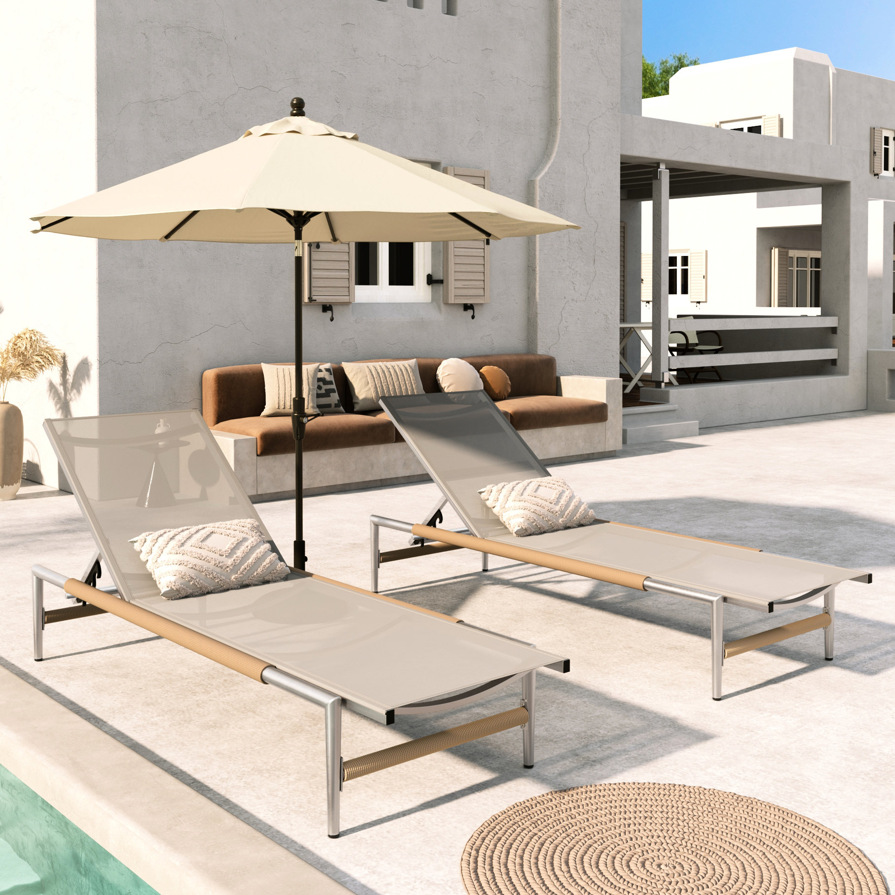 Canora Grey Outdoor Aluminum Lounger - Two Chaise Lounges, Frame ...