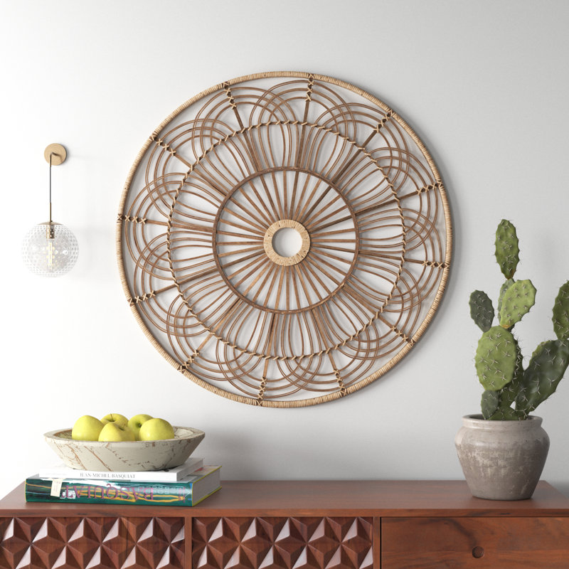 Mistana™ 36-inch Round Wicker Brown Hanging Wall Decor - A Contemporary ...
