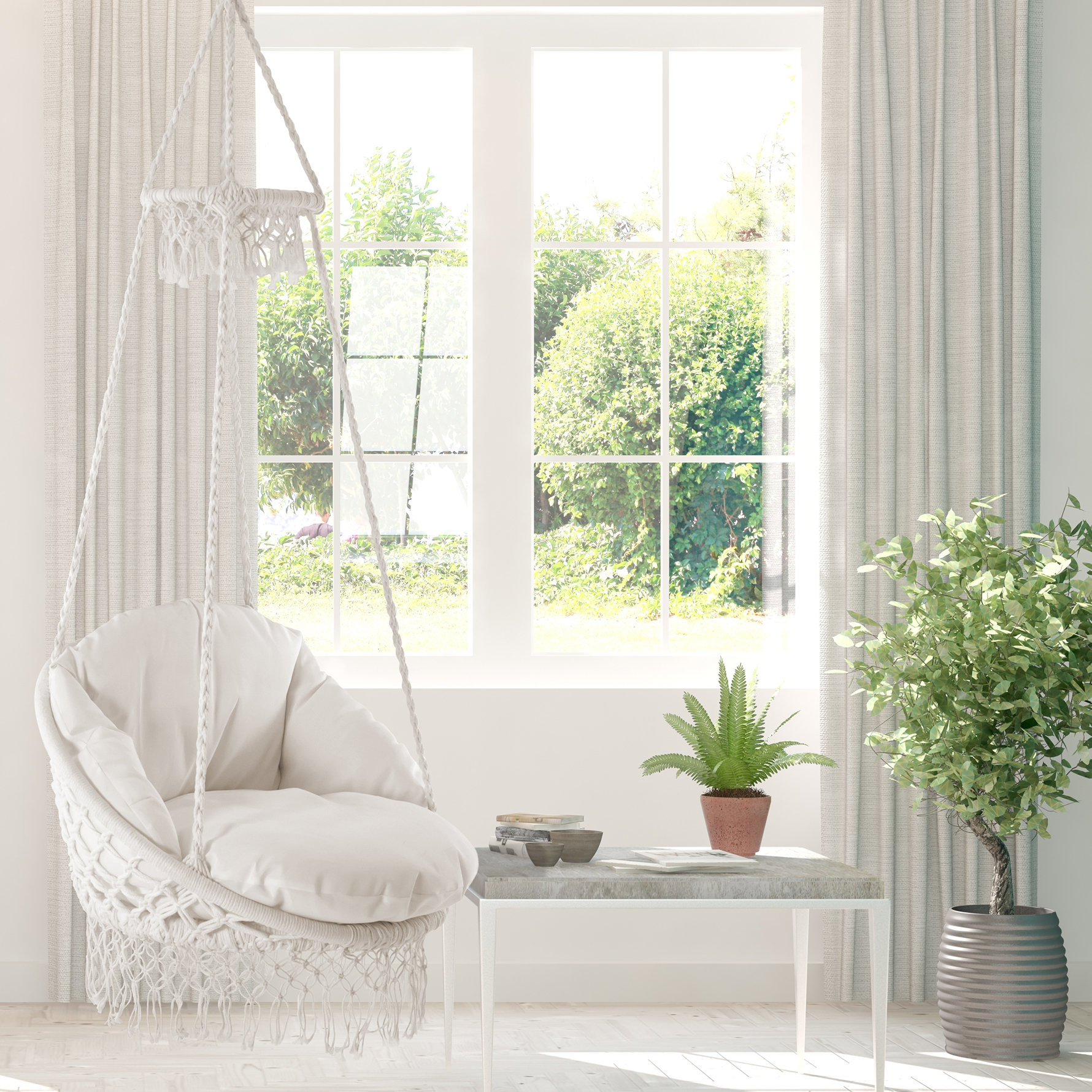 Ebern Designs Vivere Deluxe Polyester Macrame Chair with Removable ...