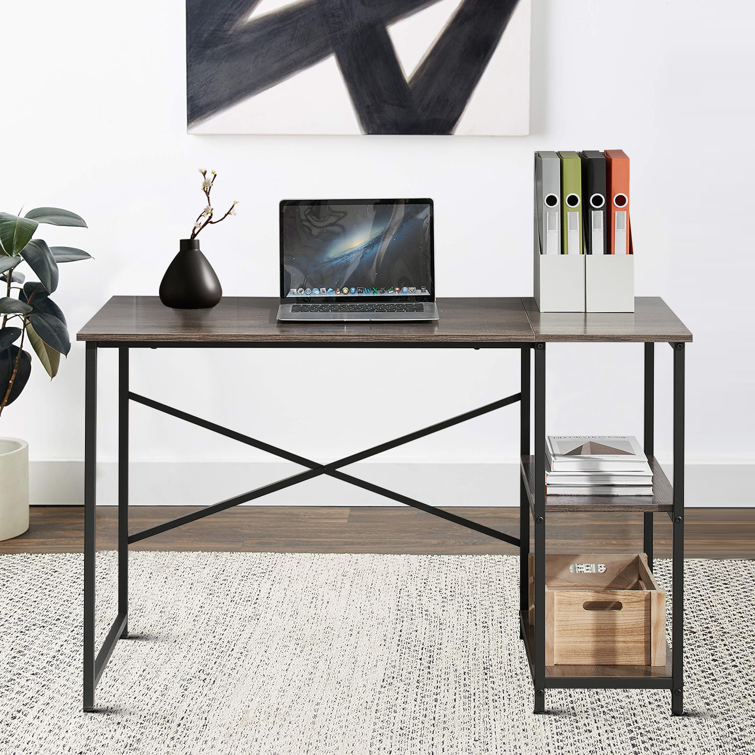 17 Stories Minimalist design wooden Rectangular Storage table with two open shelves and Sturdy ...