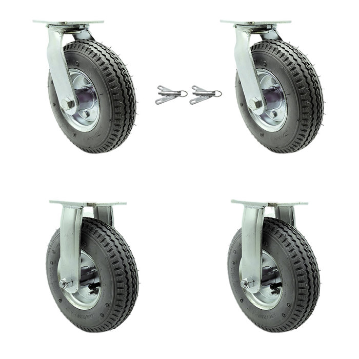 Service Caster 4 Piece Pneumatic Caster Set with Swivel Locks and 2 ...