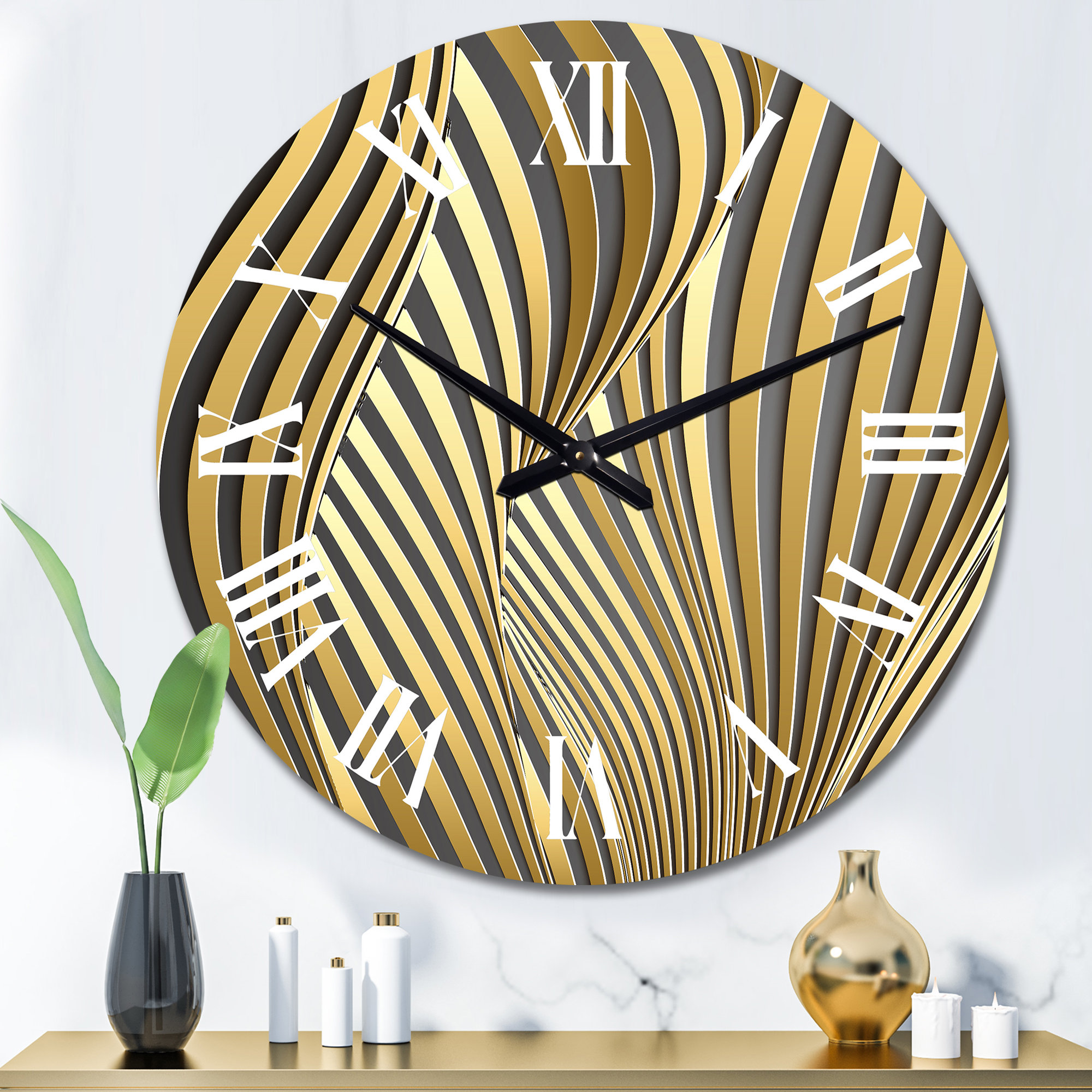 East Urban Home Wavy Luxury Gold Gradients I - Modern wall clock | Wayfair