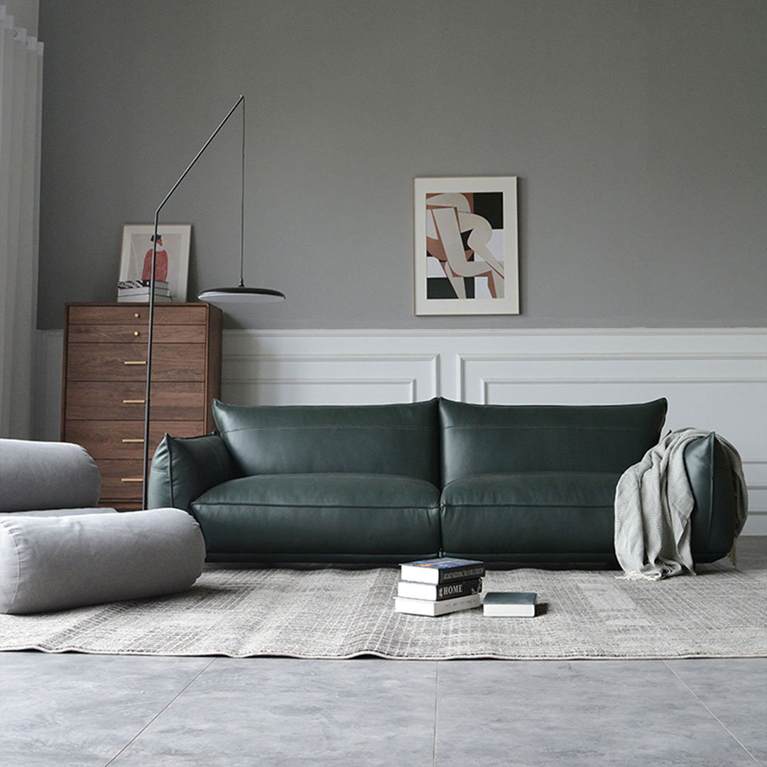 Mont Bike Solutions 110.24" Green Genuine Leather Modular Sofa cushion ...