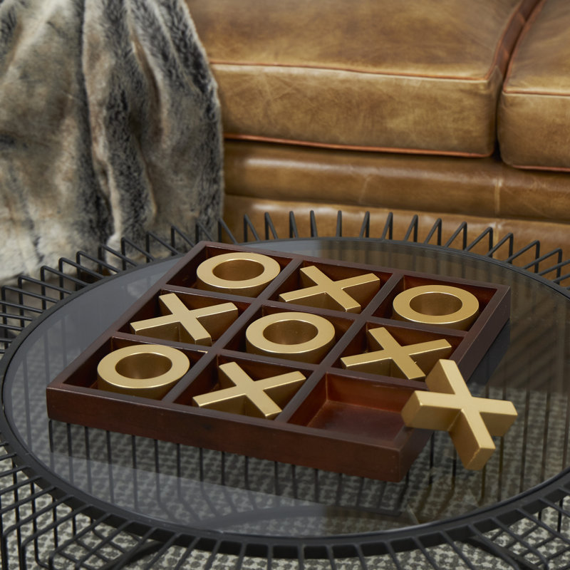 Cole & Grey Wooden Tic Tac Toe Decor Brown Game Set with Gold X and O ...