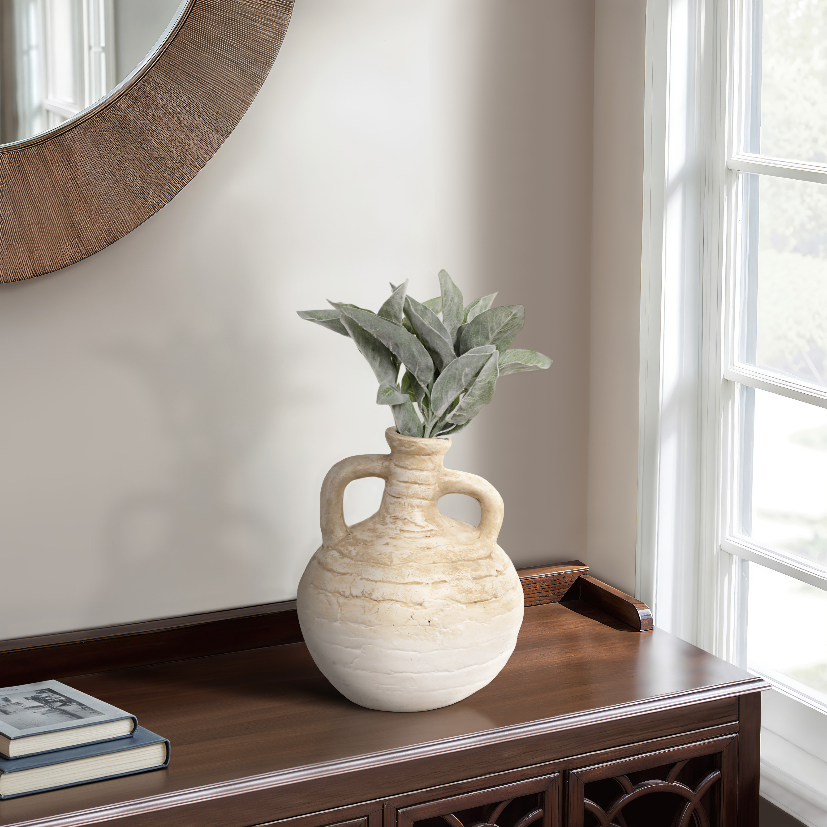 August Grove® Demitre Vase Pottery Terracotta Modern Glam 13-Inch Ivory ...