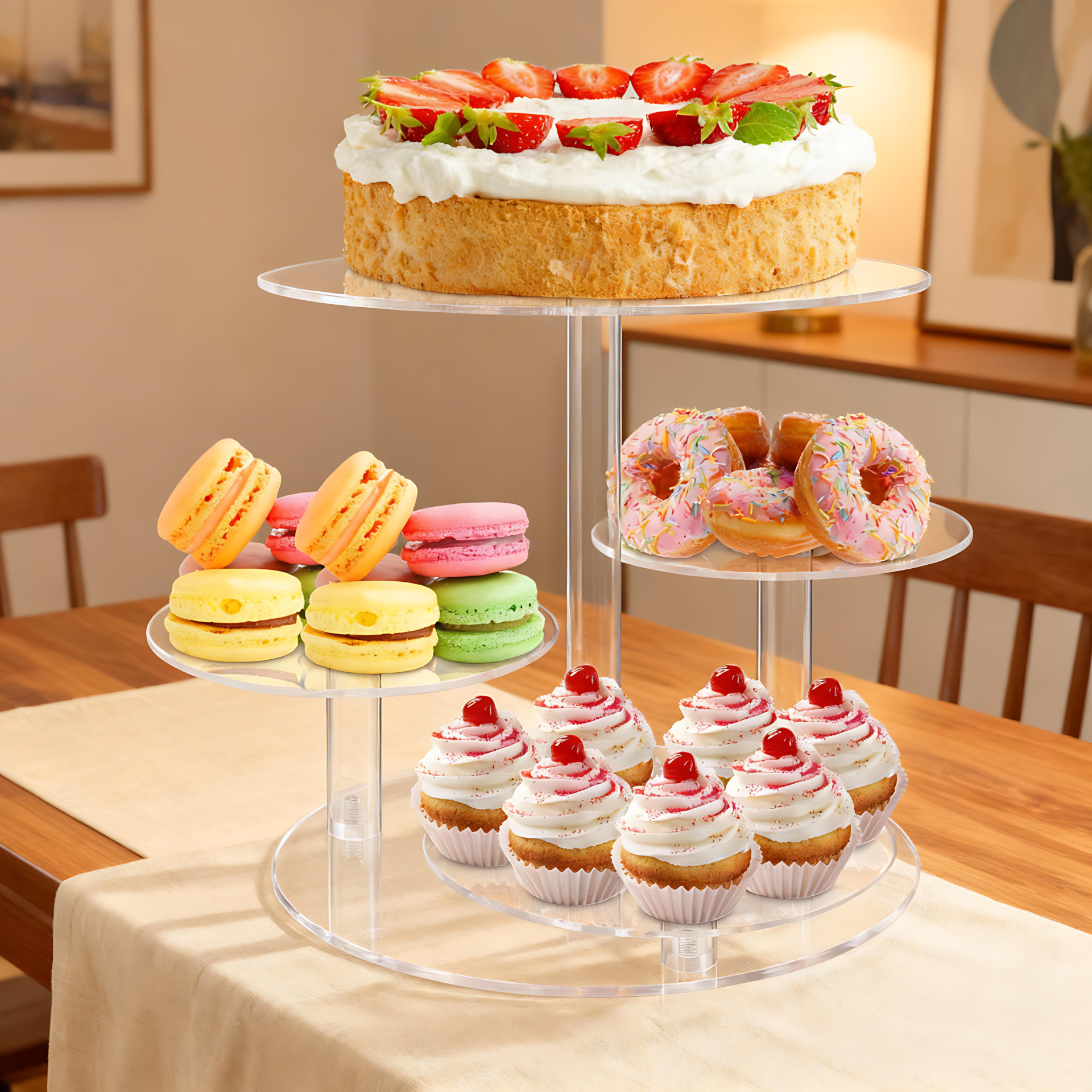 Drode 4 Tier Acrylic Cupcake Stand Transparent Tiered Cake Display