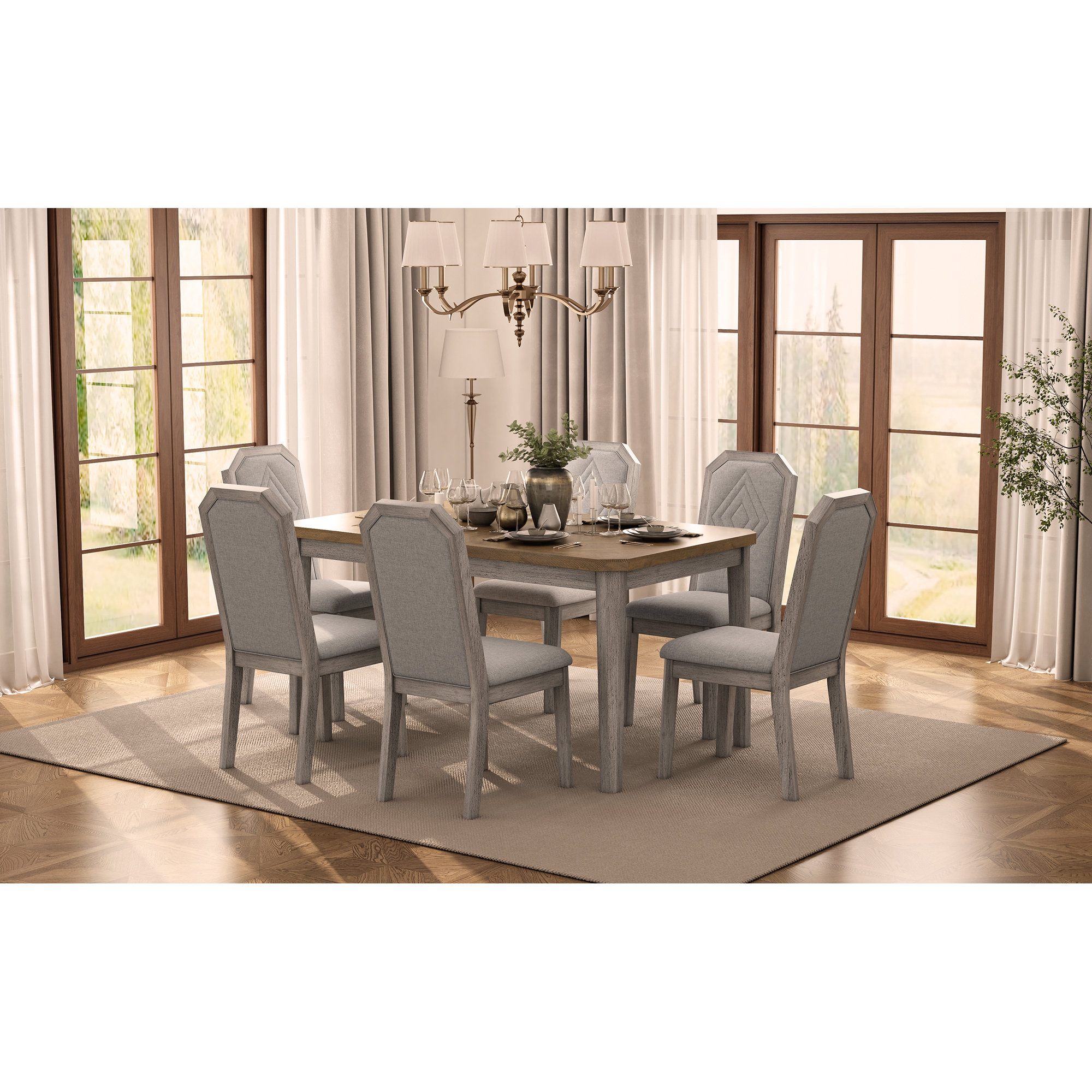 August Grove 7-Piece Farmhouse Dining Set Classic Rustic Table and 6 ...