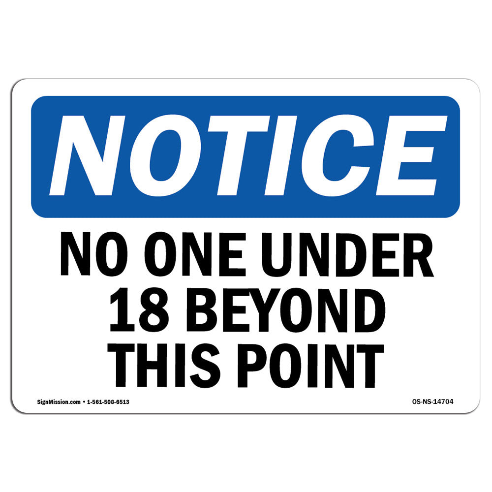 SignMission No One Under 18 Beyond This Point Aluminum Sign 18 x 24 ...