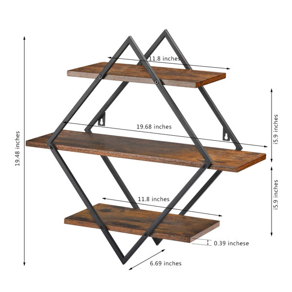 17 Stories 3 Piece Diamond Floating Shelf with Adjustable Shelves ...
