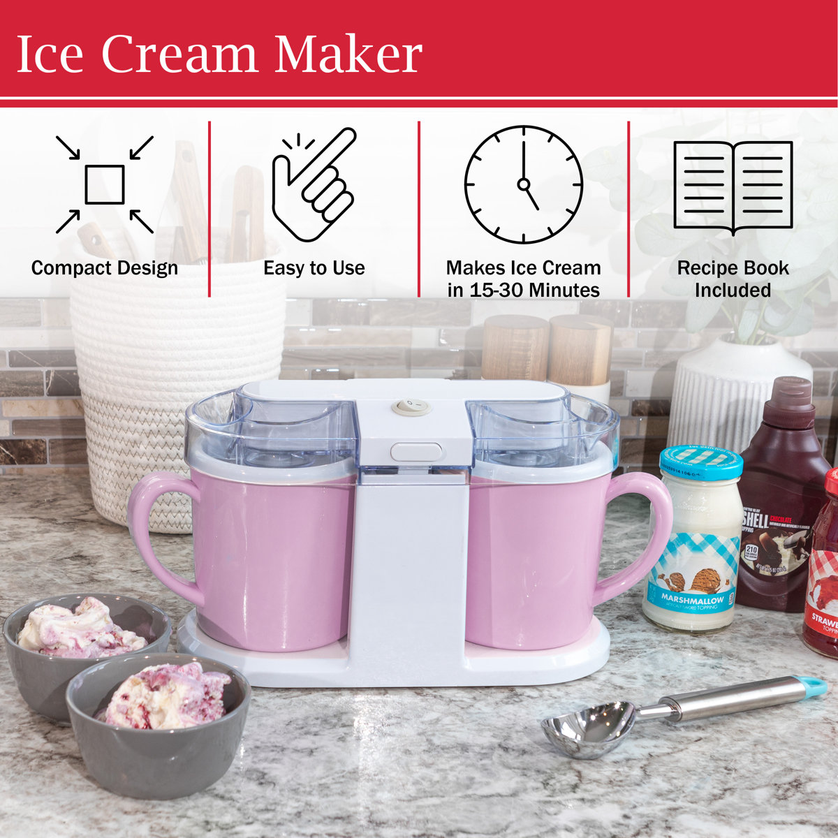 Classic Cuisine Ice Cream Maker - 2QT Ice Cream Machine Makes Sorbet ...