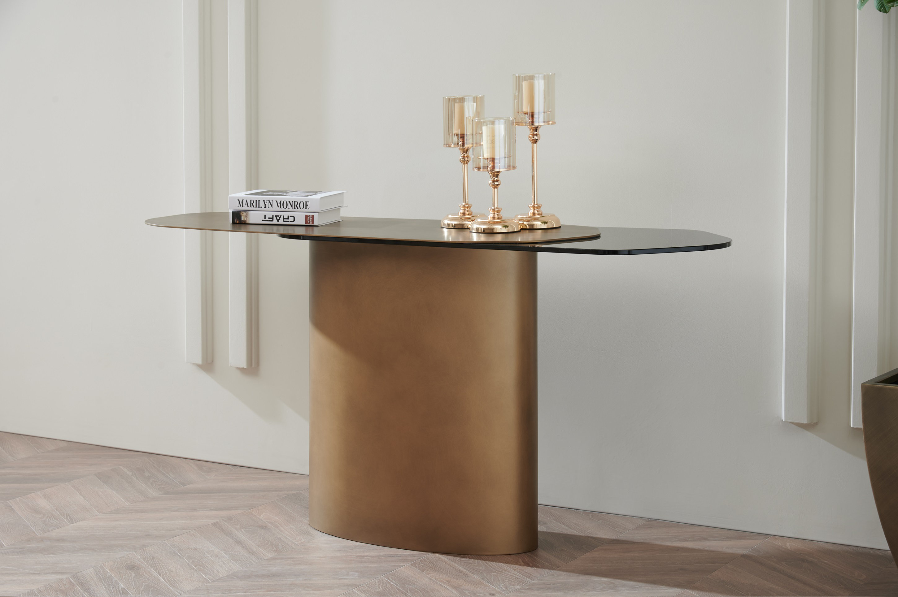 Wrought Studio Cerryn Modern Irregular Console Table with Sculptural Free Form Design and Glass ...