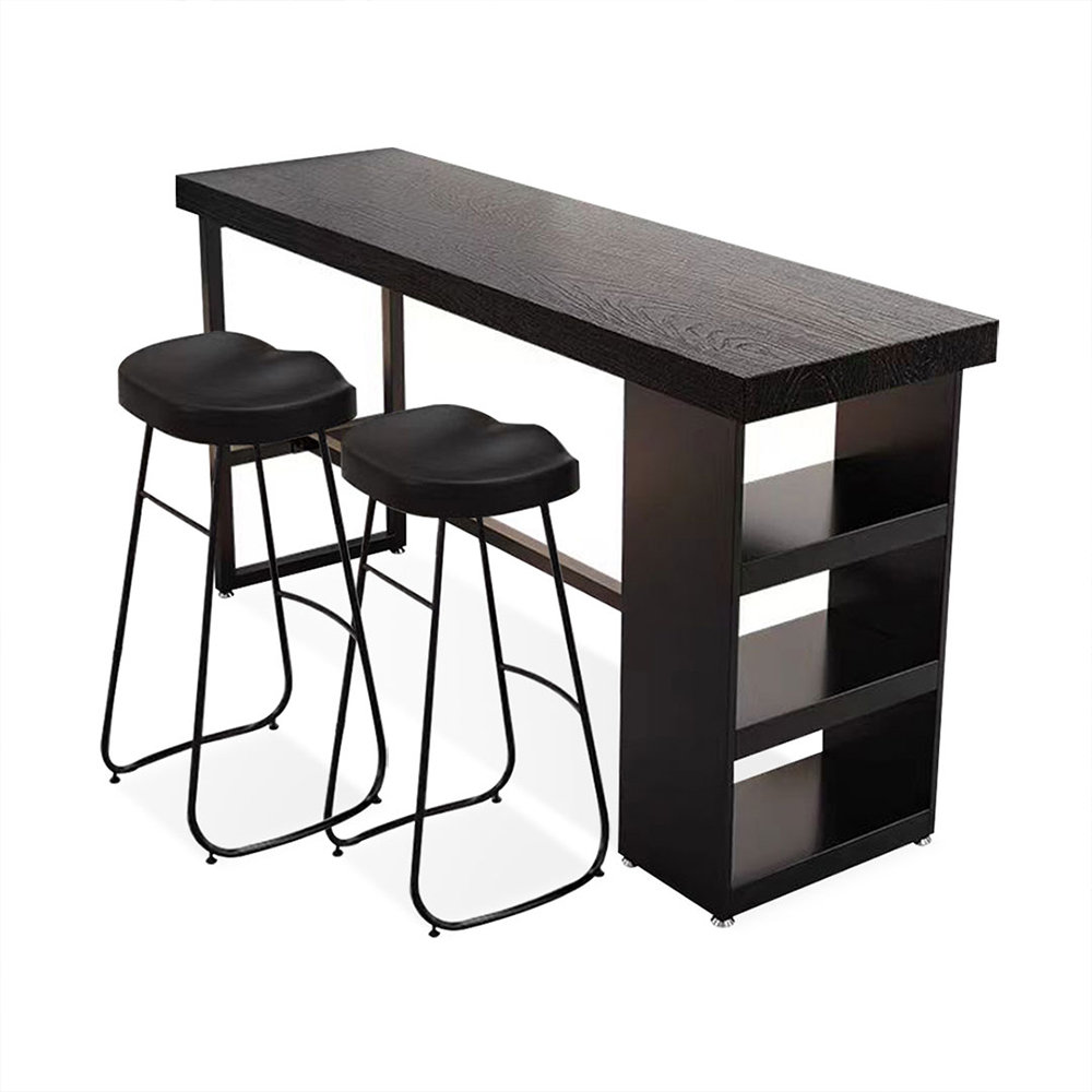 17 Stories 2-Person Black Rectangular Solid Wood+Iron Bar Table Sets ...
