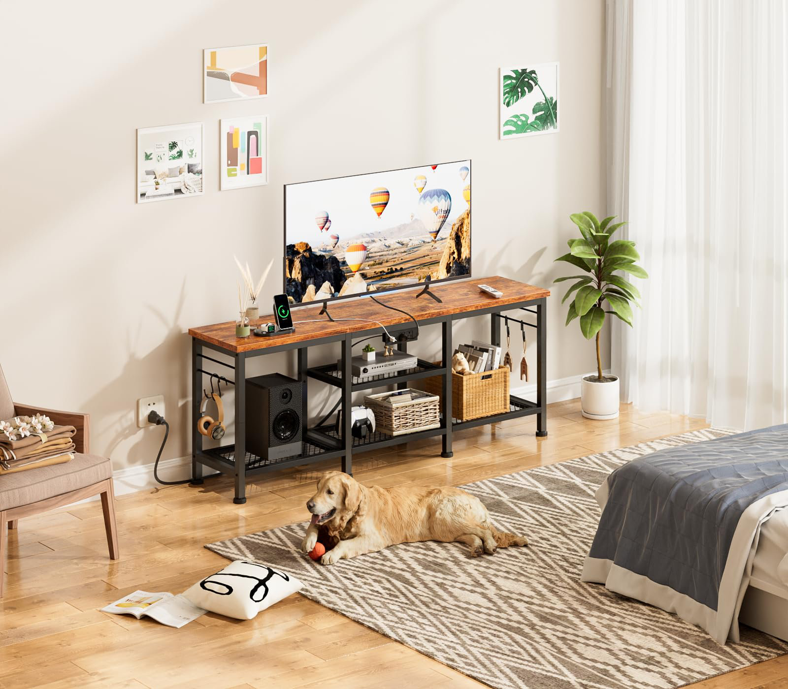 17 Stories TV Cabinet With Electrical Outlets, Entertainment Center ...