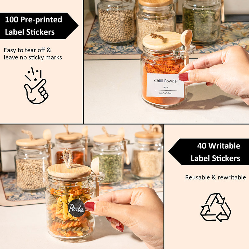 Design Inn 12 Airtight Glass Spice Jars with Bamboo Lids 8oz Spice ...