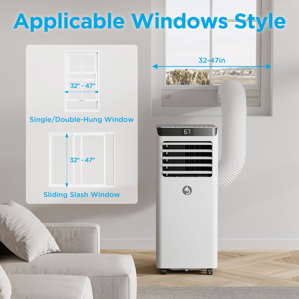 ANDTE Portable Air Conditioner, 10,000 BTU ASHRAE, Remote & Window Kit ...