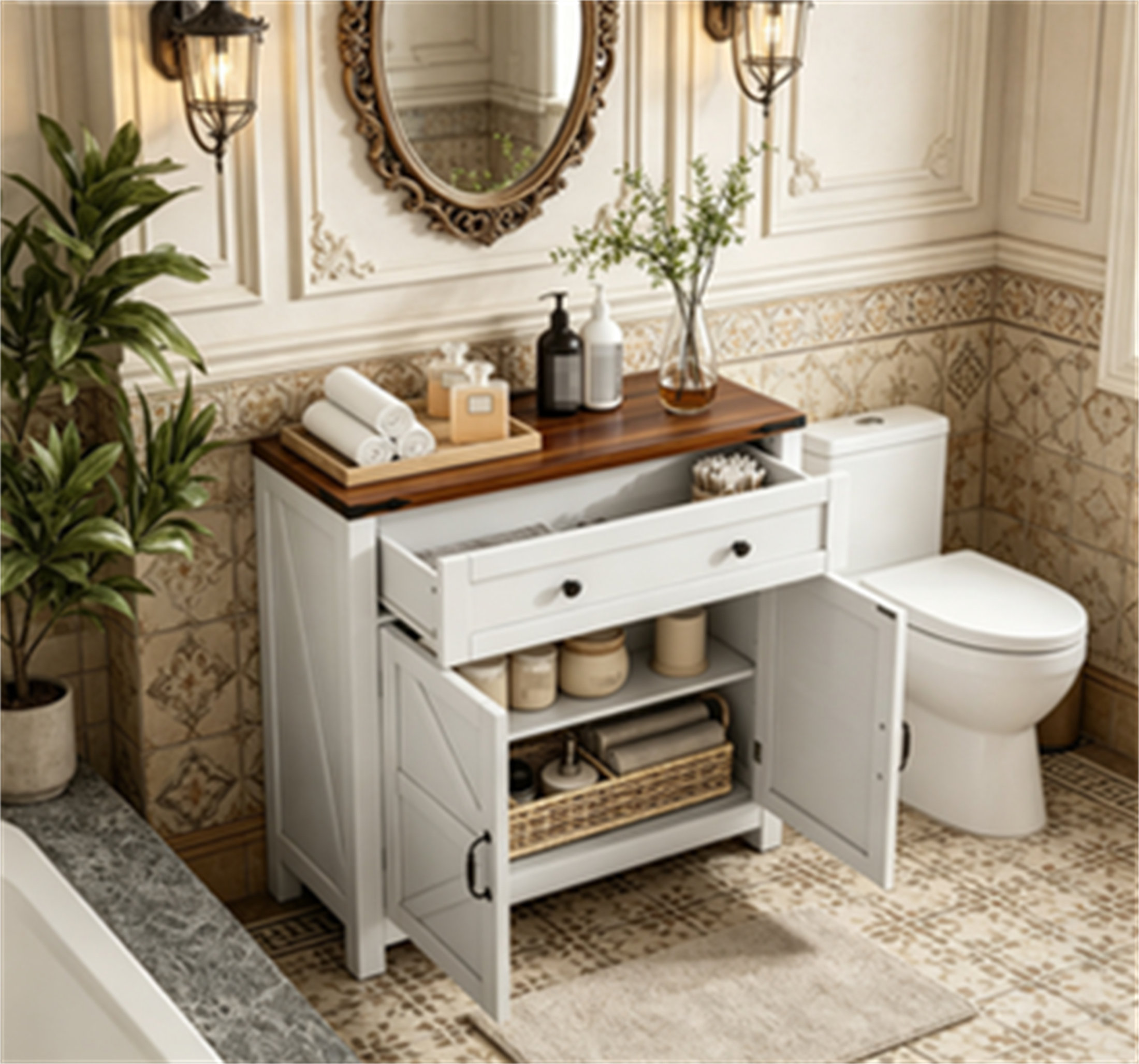 Latitude Run® Farmhouse Storage Cabinet With Drawer And Adjustable ...