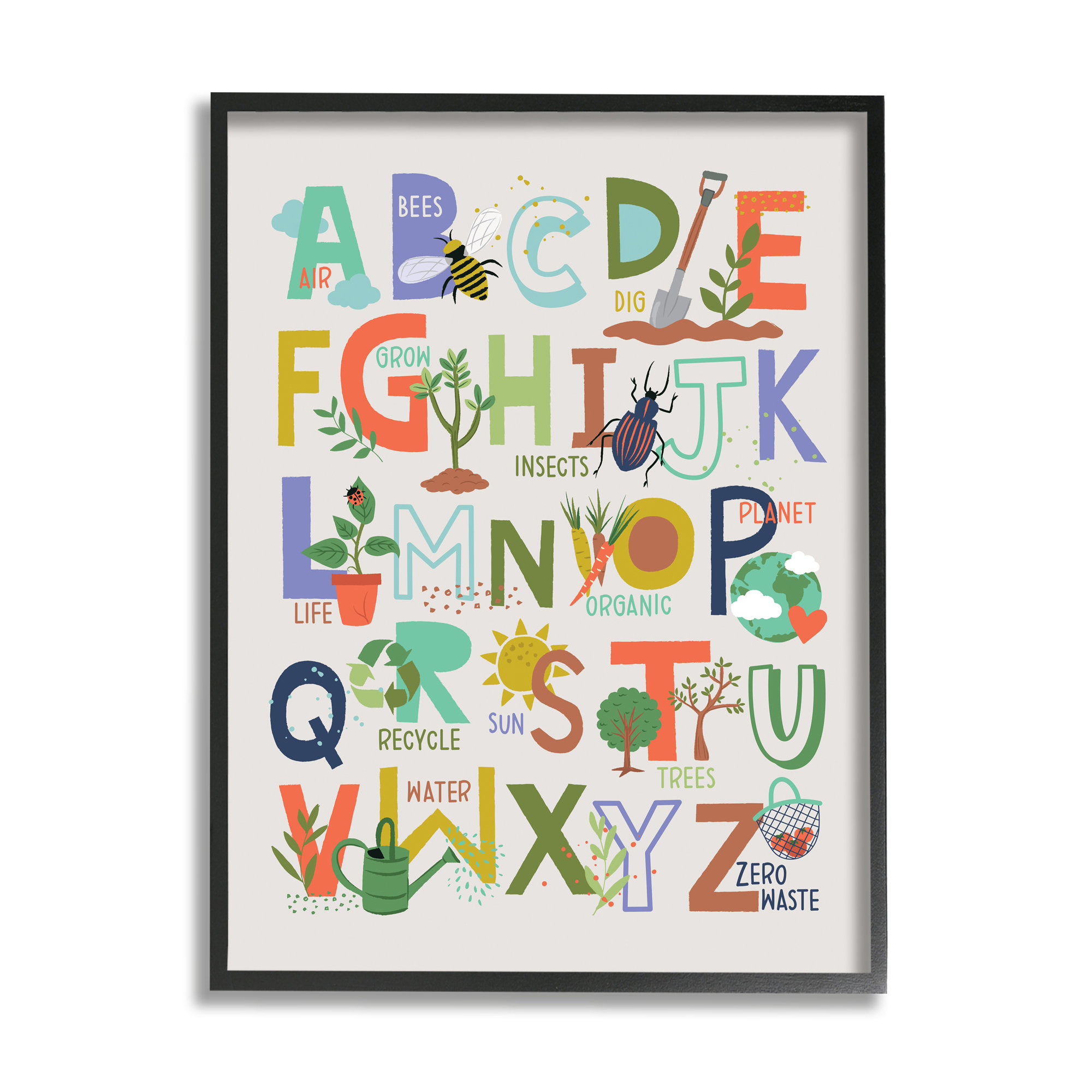 Stupell Industries Children's Whimsical Alphabet Chart Insects Garden ...