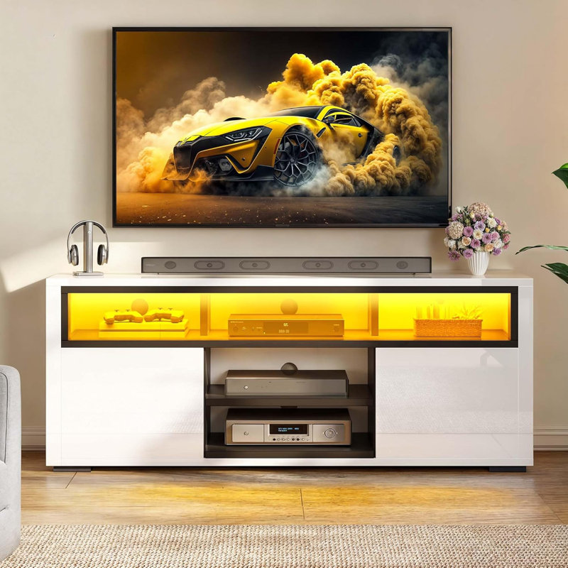 Wrought Studio™ Tuckahoe LED TV Stand with 2 Cabinets for TVs up to 50 ...