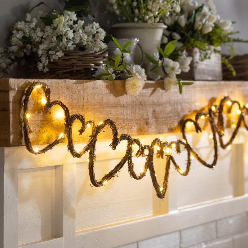 The Holiday Aisle® 6' Grapevine Hearts LED Warm Light Garland | Wayfair