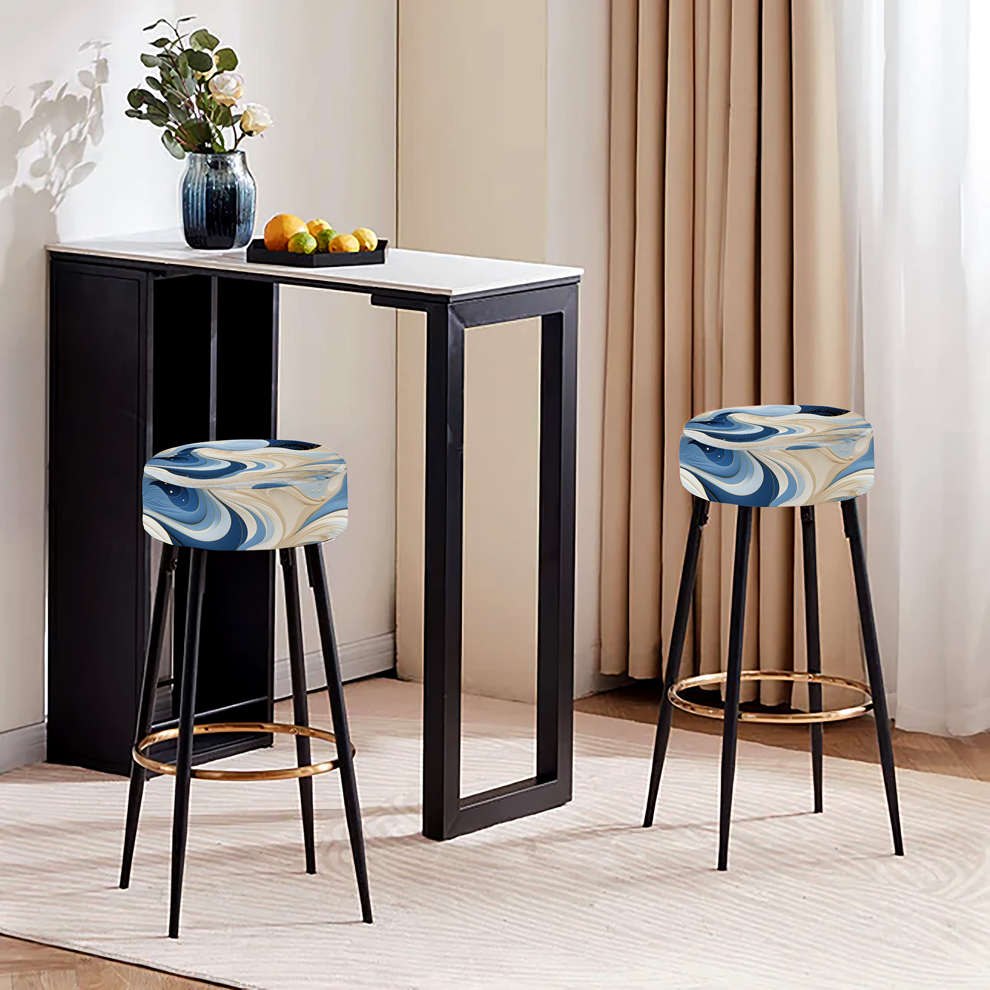 Design Art Coastal Minimalism Boho Pattern - Abstract Bar Stools Set Of ...