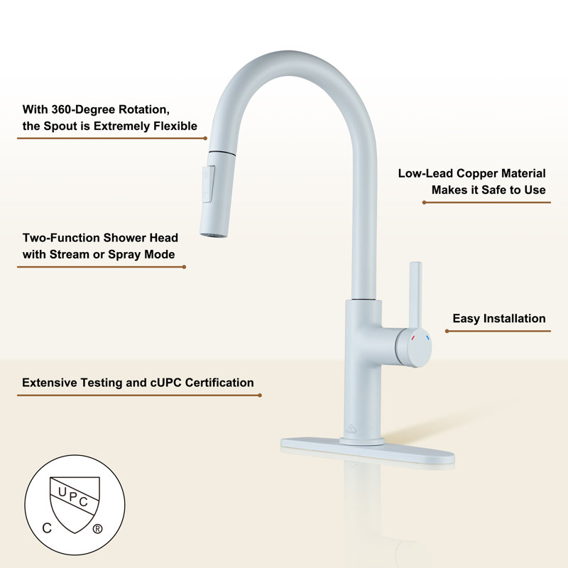 CASAINC 1.8 Flow Single-Handle Pull-Down Kitchen Faucet Single Hole ...