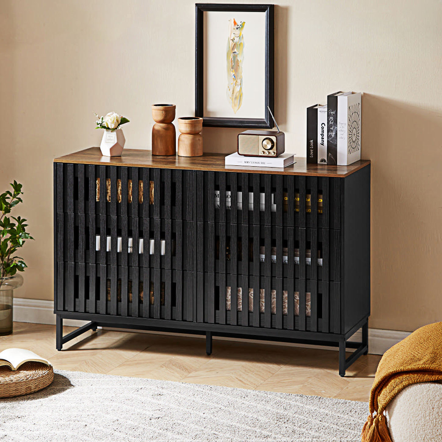 Latitude Run® 6 Drawer Double Dresser With Slatted Grille Striped ...