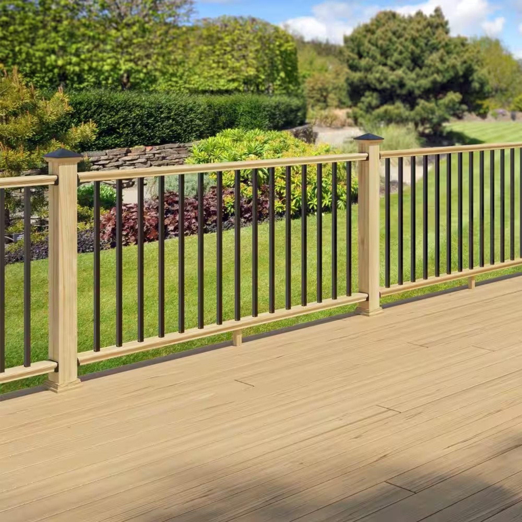 ProWood 6 ft. Moulded Wood Railing Kit with Square Aluminum Balusters ...