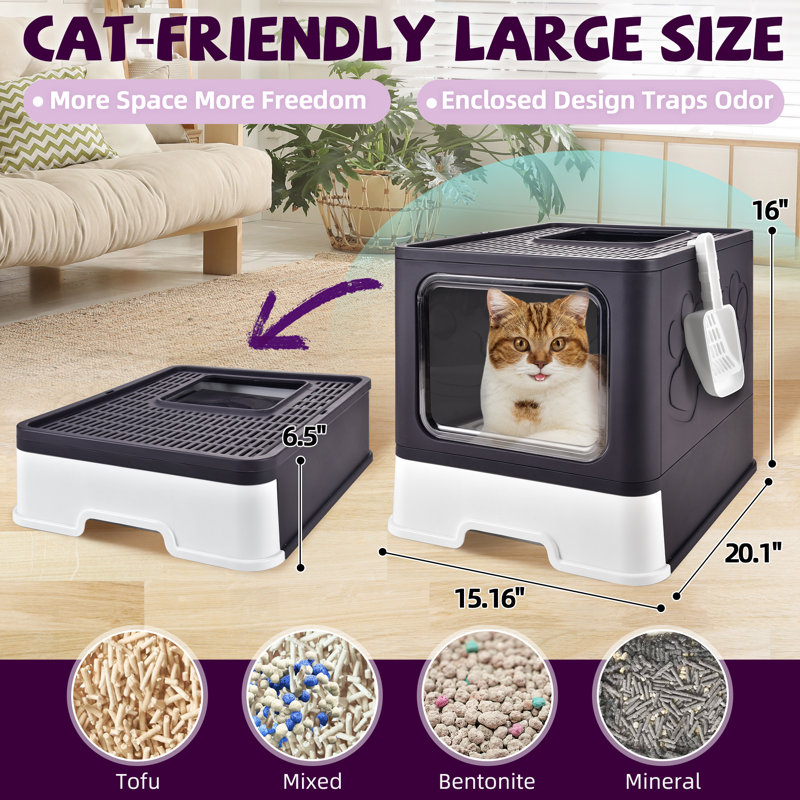 ARC Extra Large Cat Litter Box With Mat, Plastic Standard Enclosed ...