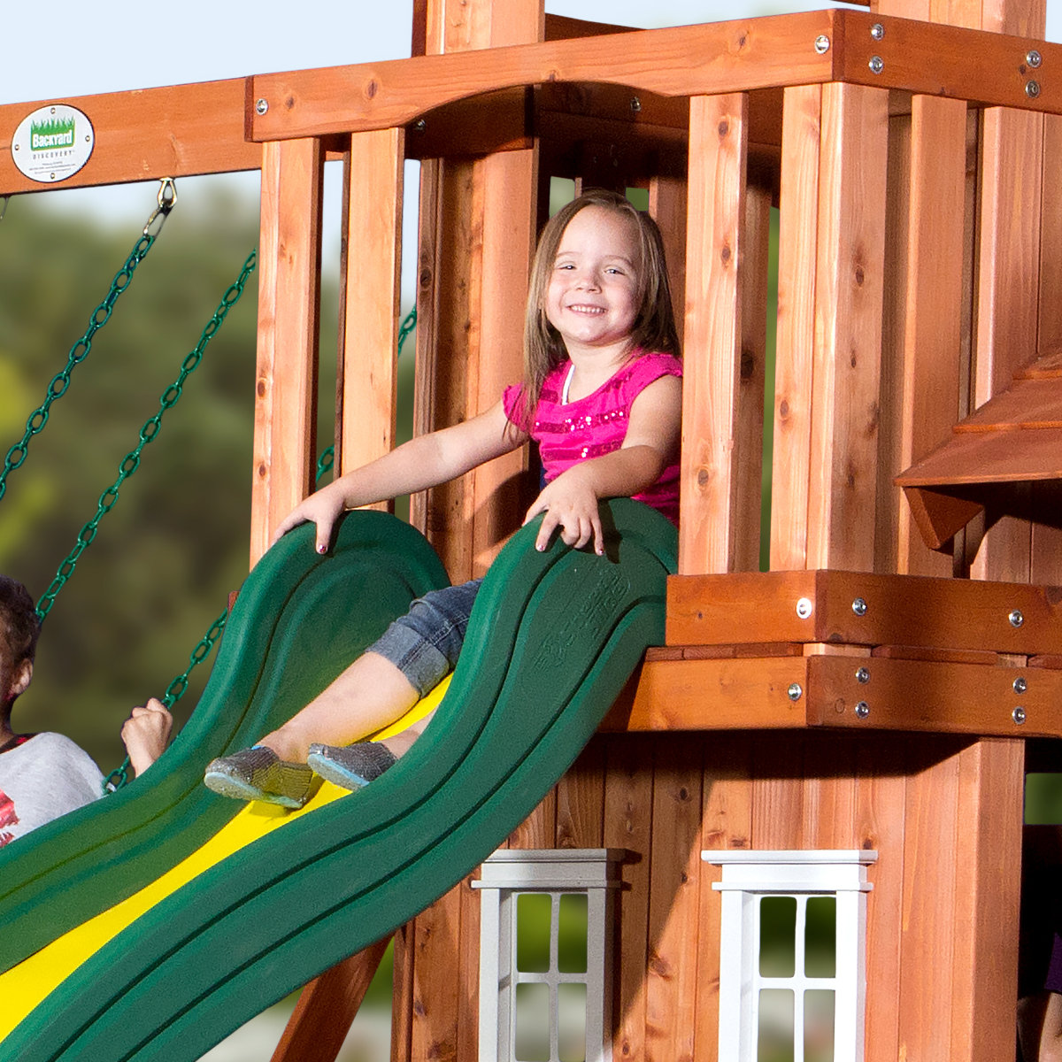 Backyard Discovery Tanglewood Cedar Wood Swing Set with Wave Slide ...
