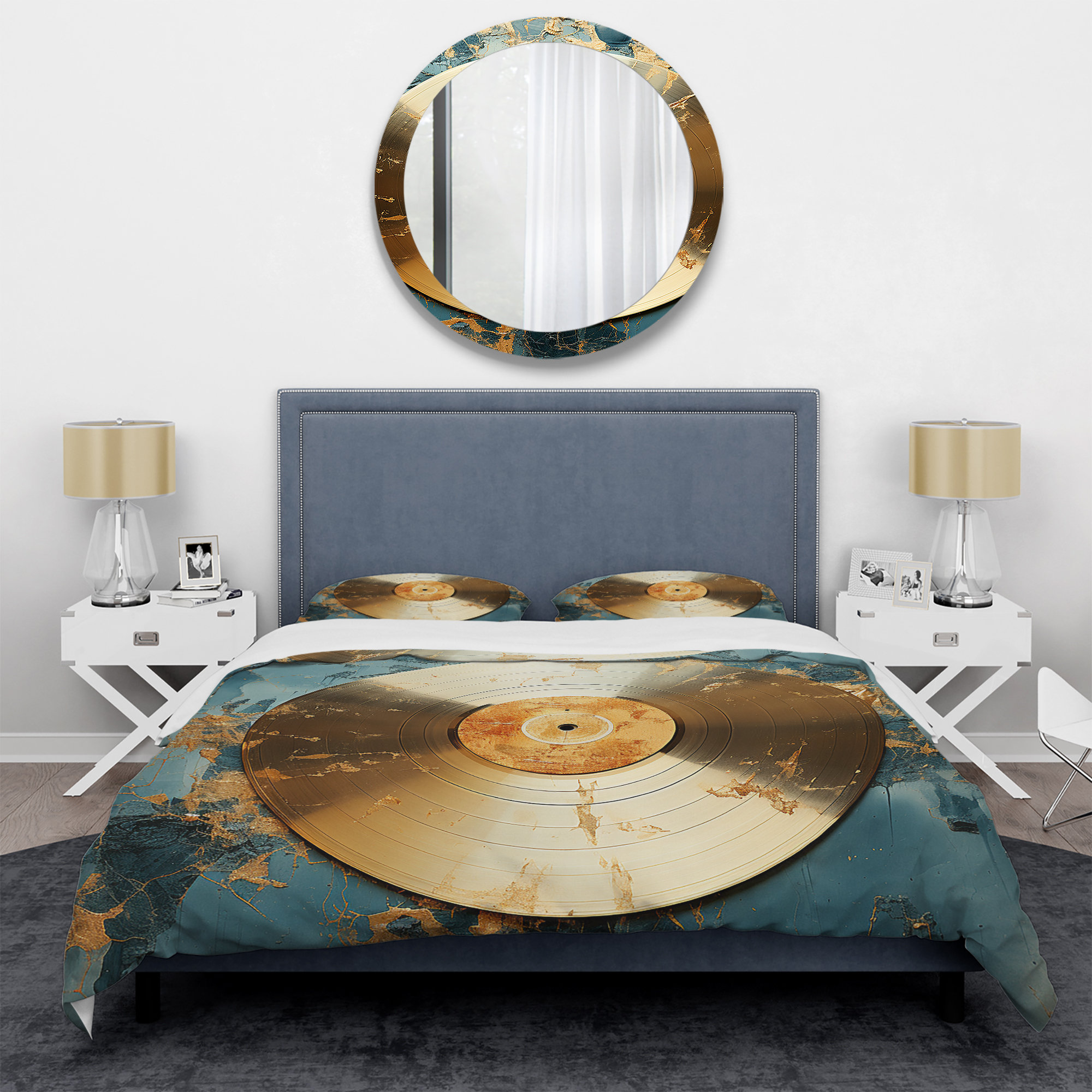 Design Art Gold And Green Vinyl Record Melody I - Vinyl Records Duvet ...