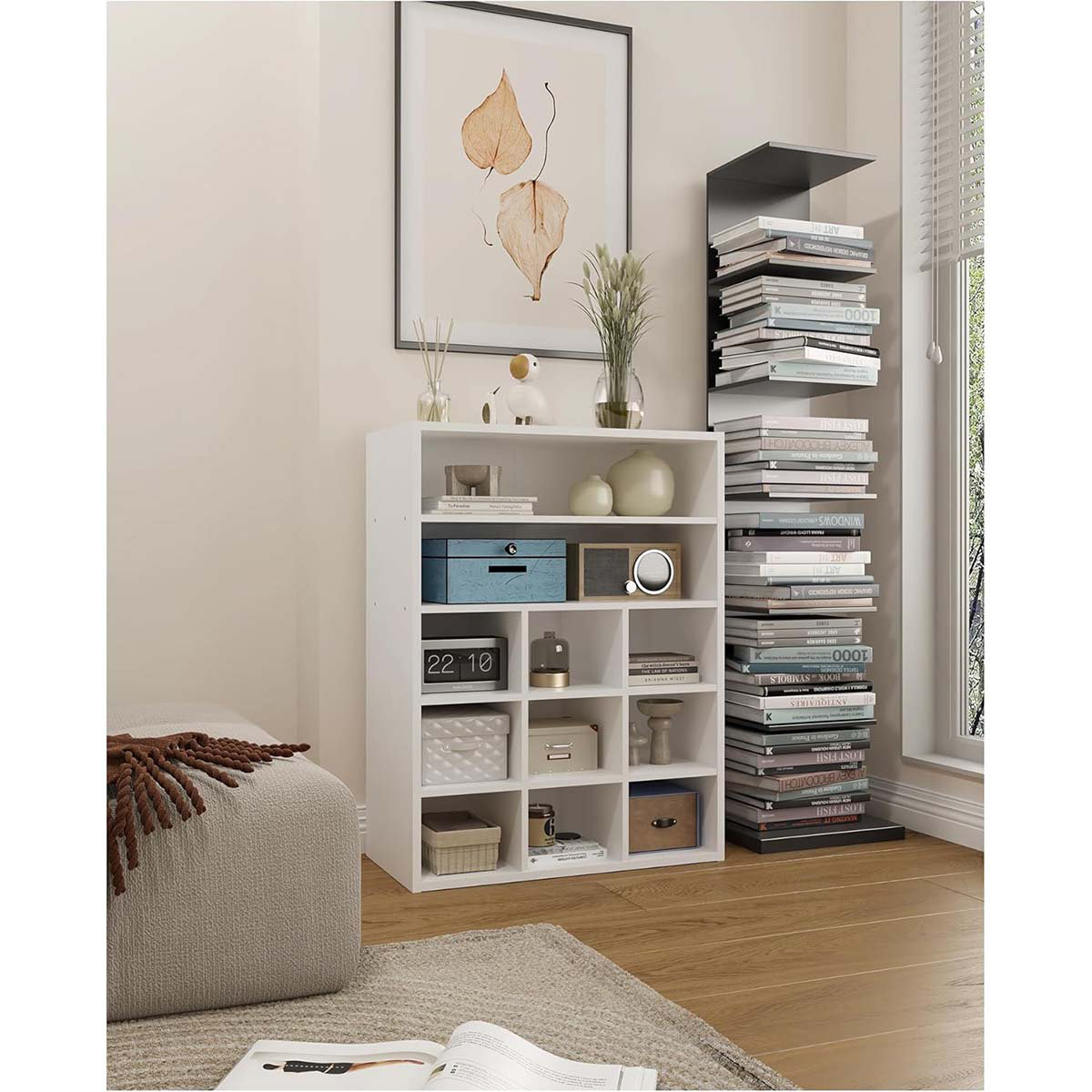 KINOFO Shoe Cubby, 9-Cube Stackable Wood Shoe Rack Organizer 5-Tier ...