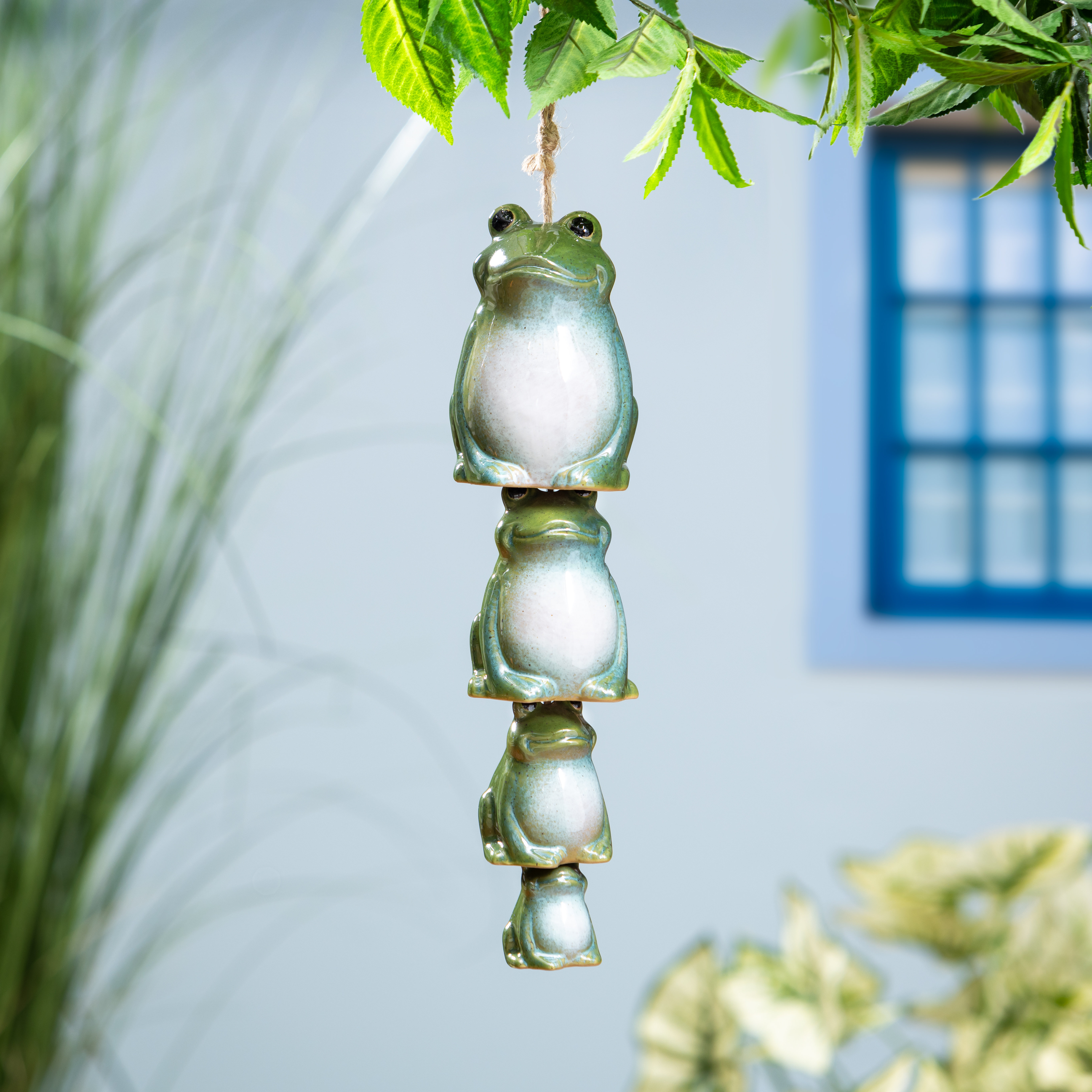 August Grove® Trio of Hanging Frogs Ceramic Garden Bell, 13.5in | Wayfair