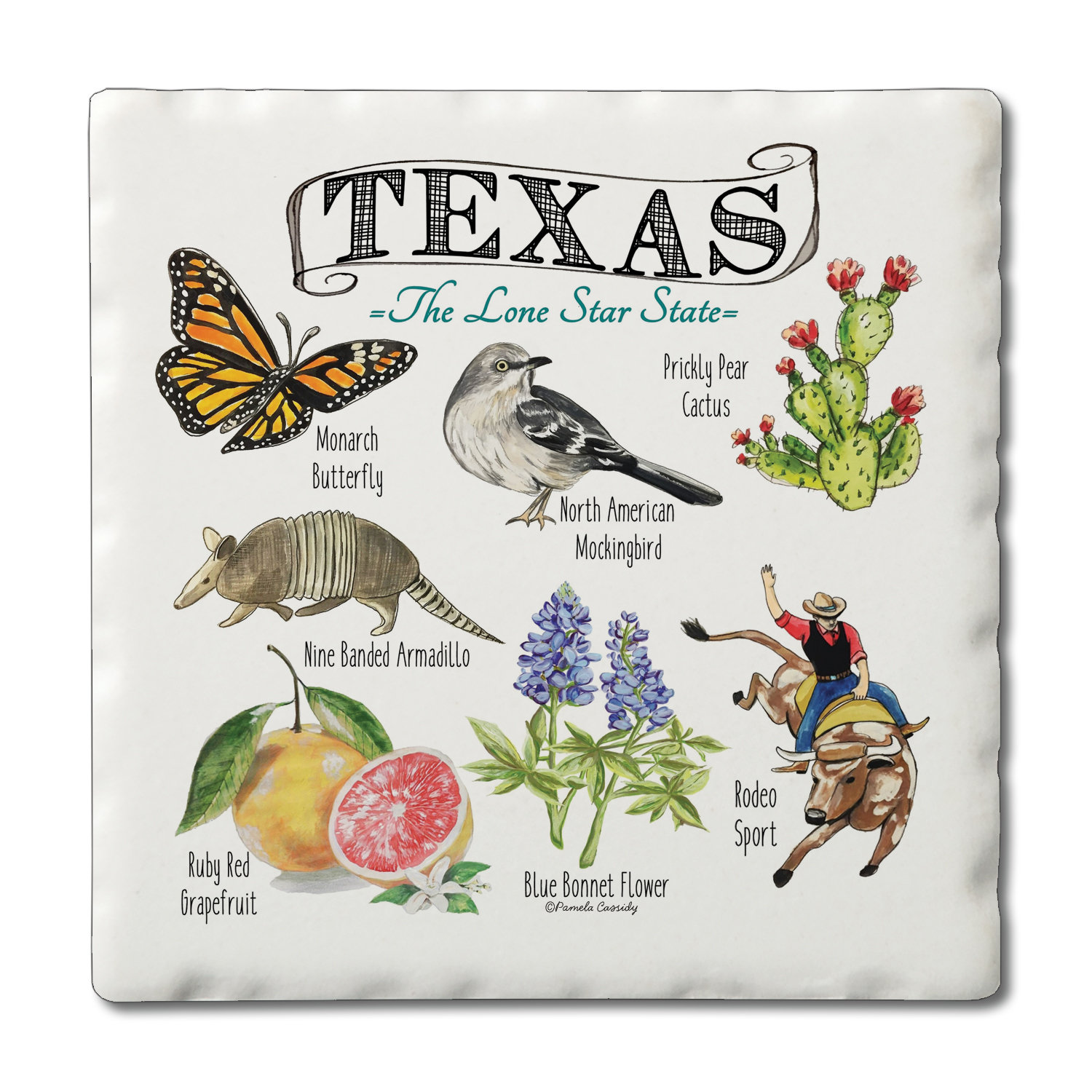 August Grove® Texas State Icons 4-Pack Tumbled Tile Coaster Set | Wayfair